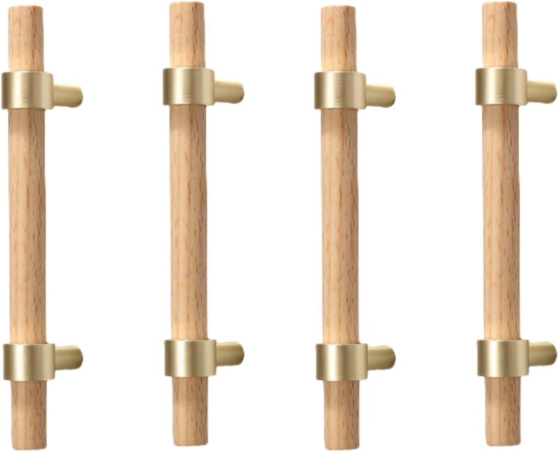 Gamvdout Furniture Handles 4Pcs Beech Copper Brushed Solid Wood Handle ...