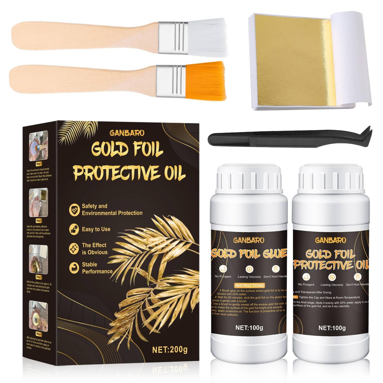 Ganbaro® Gold LeafTRDN Adhesive, Gold Leaf Kit, 100ml Gold Leaf Glue ...