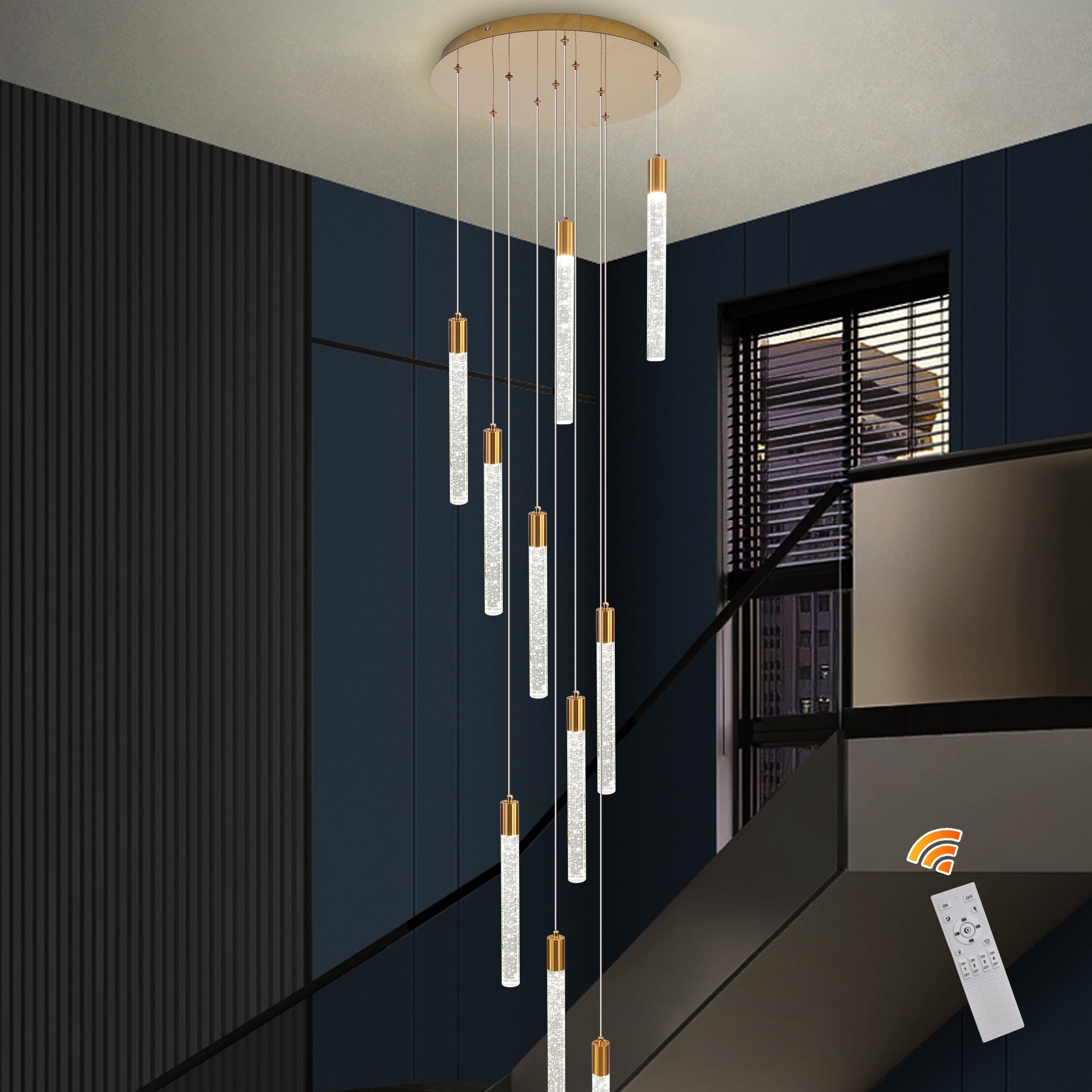 Ganeed 10-Lights Chandelier Modern Linear Crystal Glam Light Remote ...