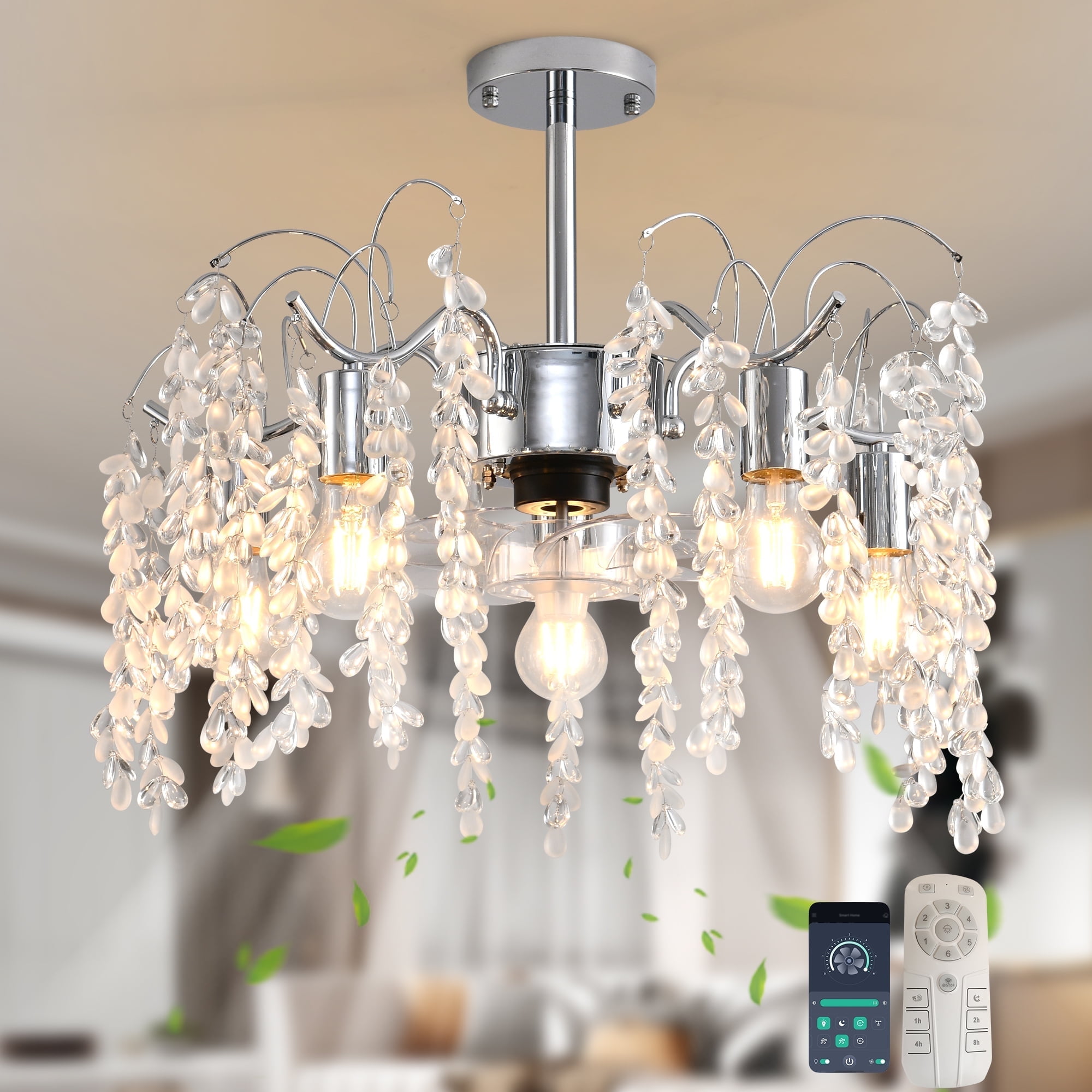 Ganeed 20in Ceiling Fans with Lights,Modern Chandelier Fan,Crystals ...