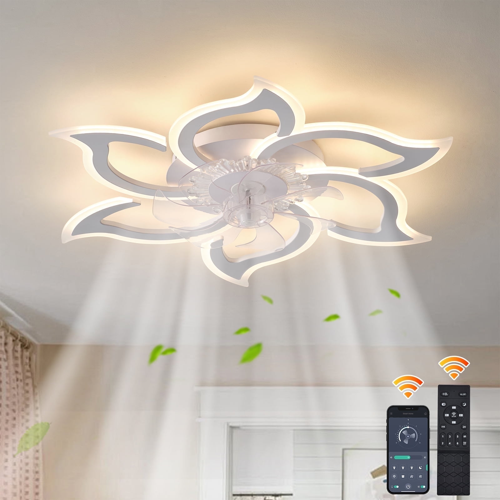 Garwarm Flower Ceiling Fans with Lights and Remote, 33 Inch Modern Low ...