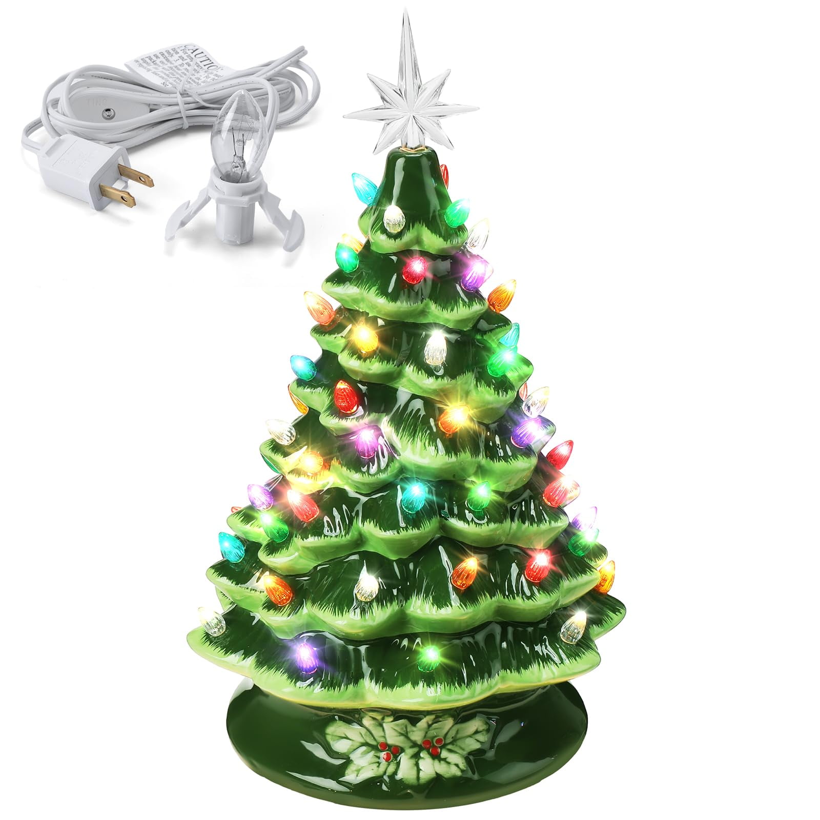 Ganeen 15 Inch Ceramic Christmas Tree with 66 Multicolored Lights Hand ...
