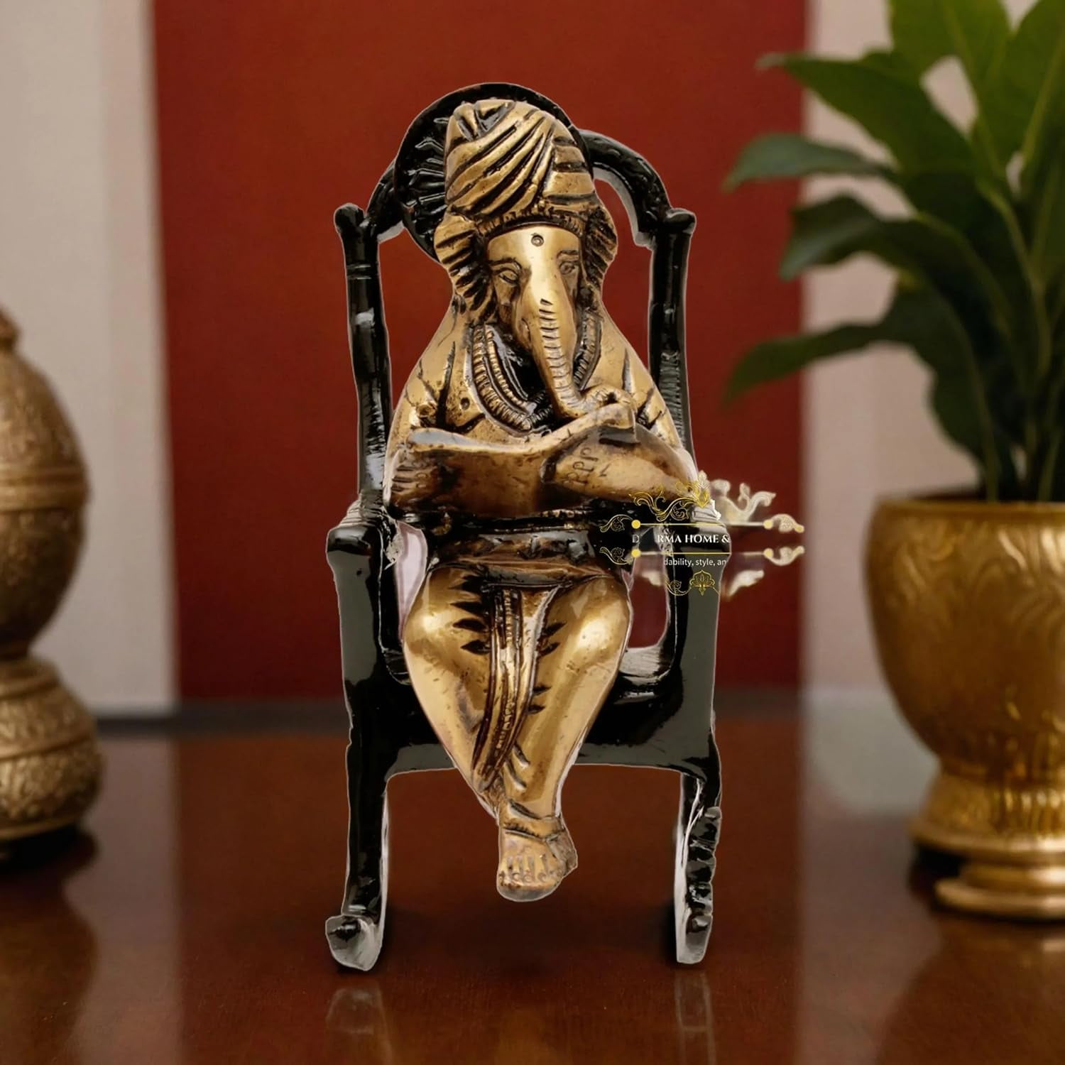 Ganesh Idol Rocking Chair: Ganesha Reading Book Statue for Home Decor ...