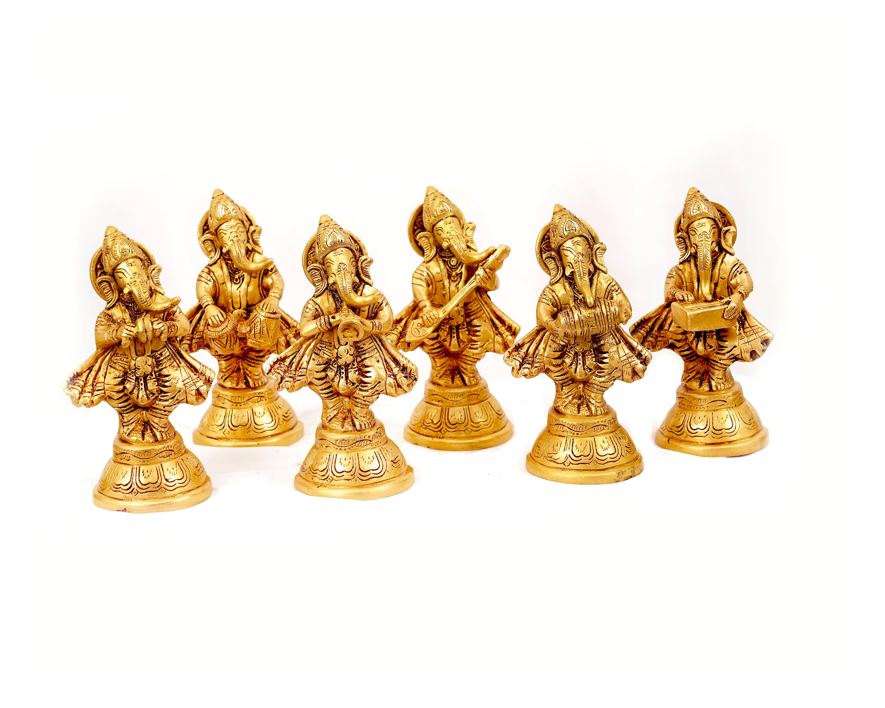 Ganesh with Musical Instruments Statue Brass Material for Puja, Home ...