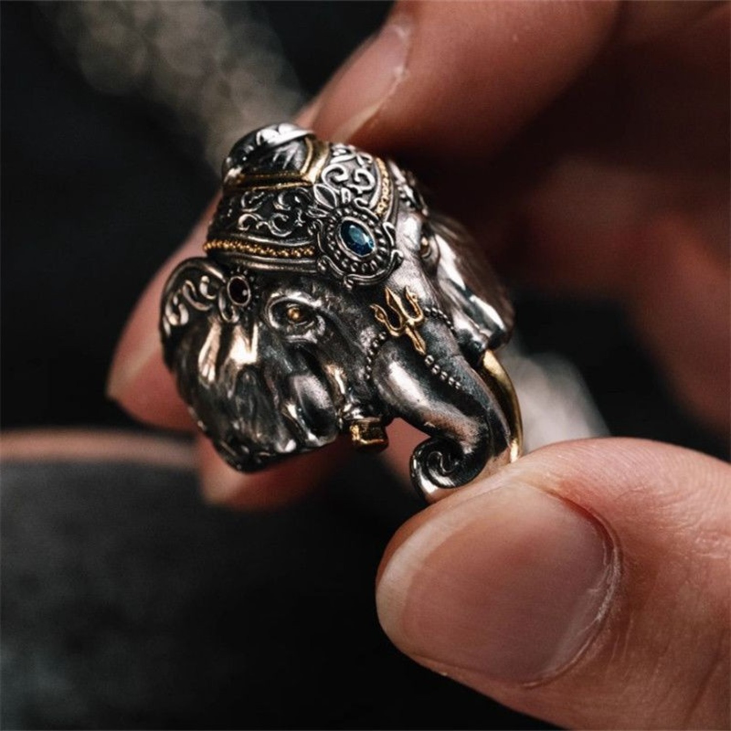 Ganesha Broken Tusk Ring for Men Chinese Style Wide Band Vintage ...