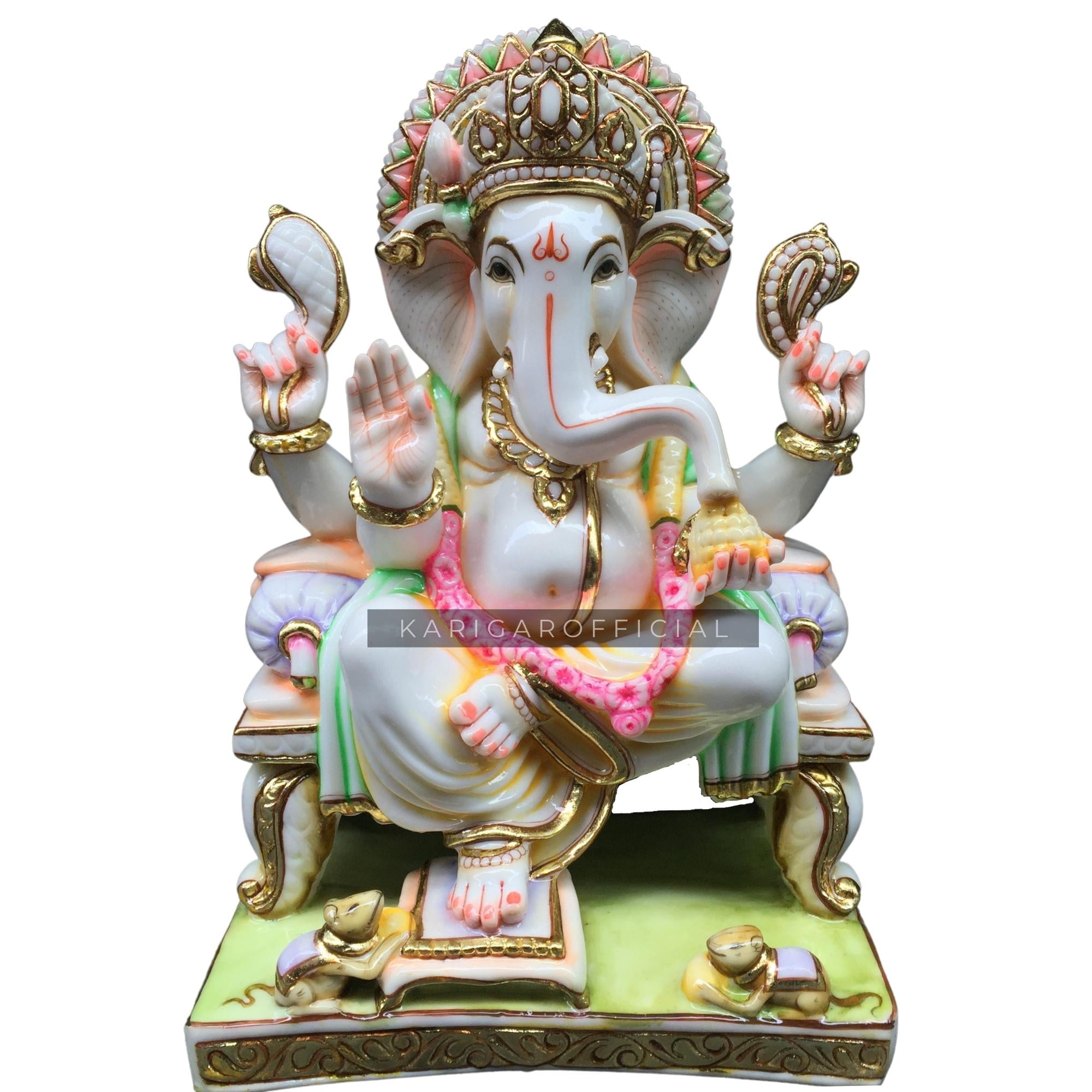 Ganesha Murti Statue 18 inches Gold Leaf Work Ganpati Figurine Marble ...