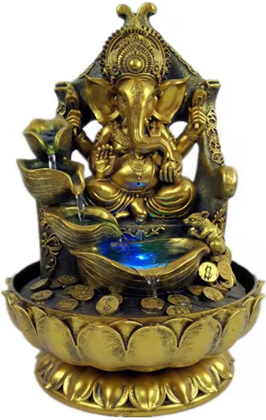 Ganesha Statues Indoor Water Fountain, Elephant Buddah Statute Tabletop Fountain with Rolling ...