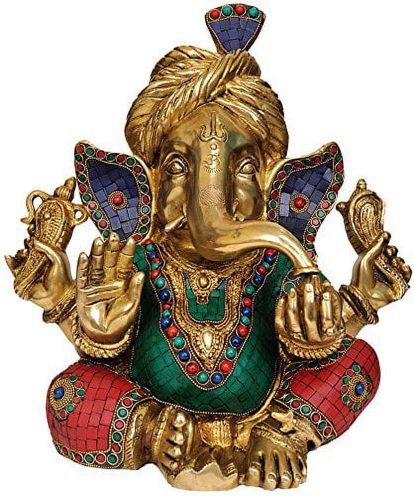 Ganesha with Turban - Brass Statue with Inlay - Walmart.com