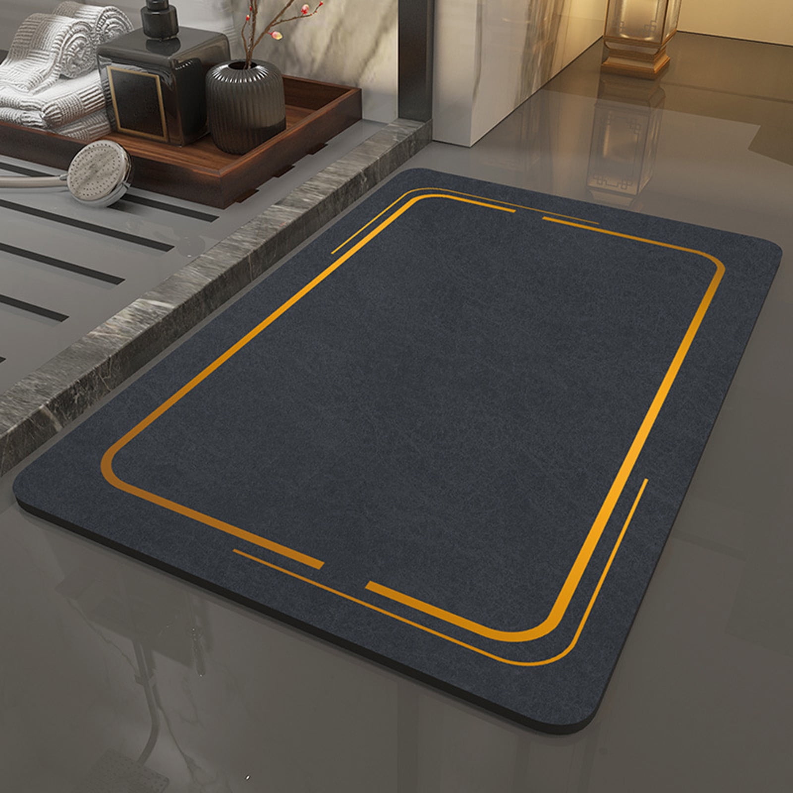 Ganfancp Absorbent Navy Bathroom Mat, Slip-Resistant Soft Diatom Mud Carpet, Quick-Dry Design ...