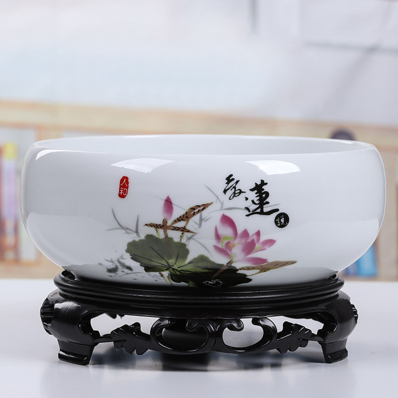 Ganfancp Chinese Ceramic Bowl Planter, Elegant Stand Included ...