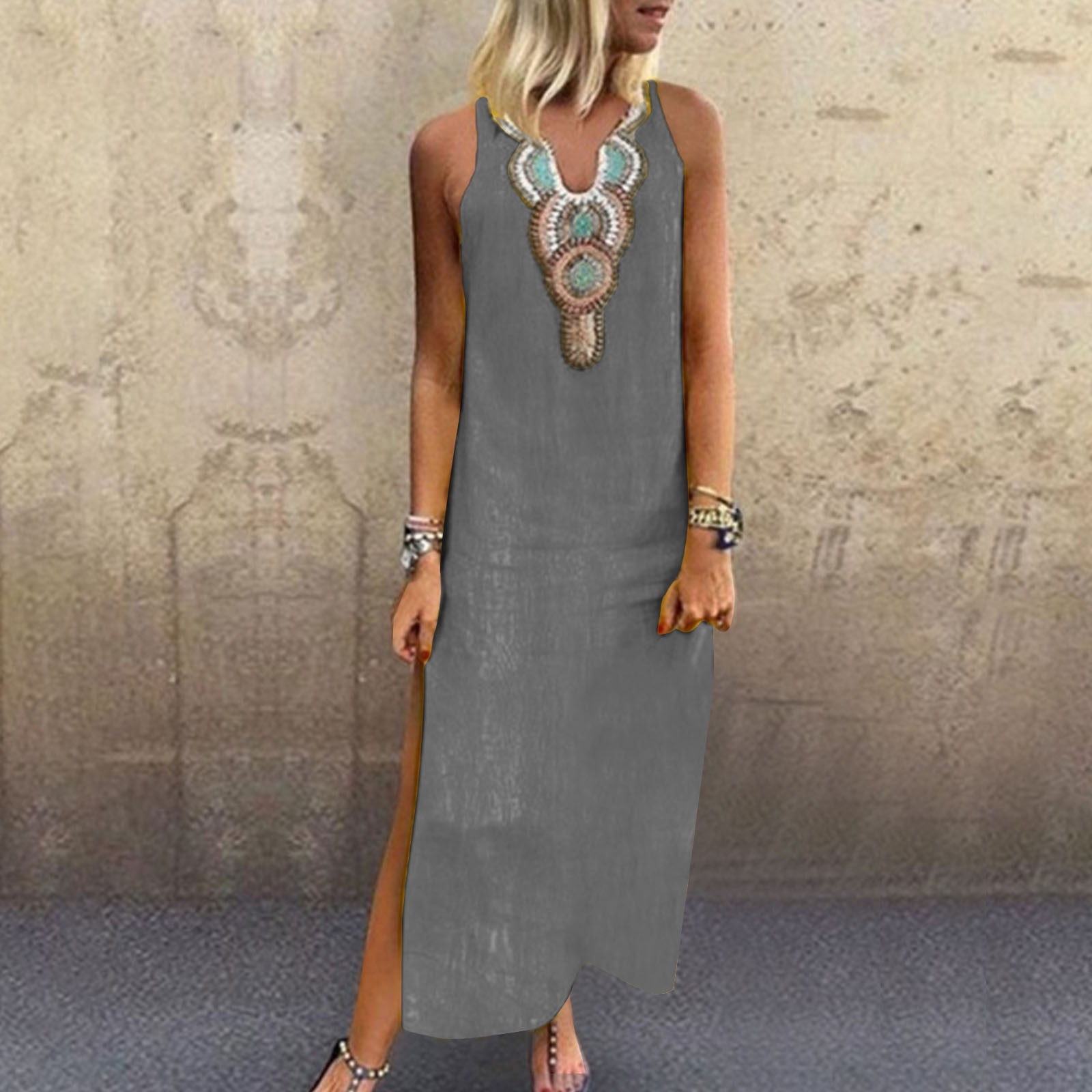 Cyber_Monday Deals! Dresses for Women Sun Dress V-Neck Sleeveless Tank ...