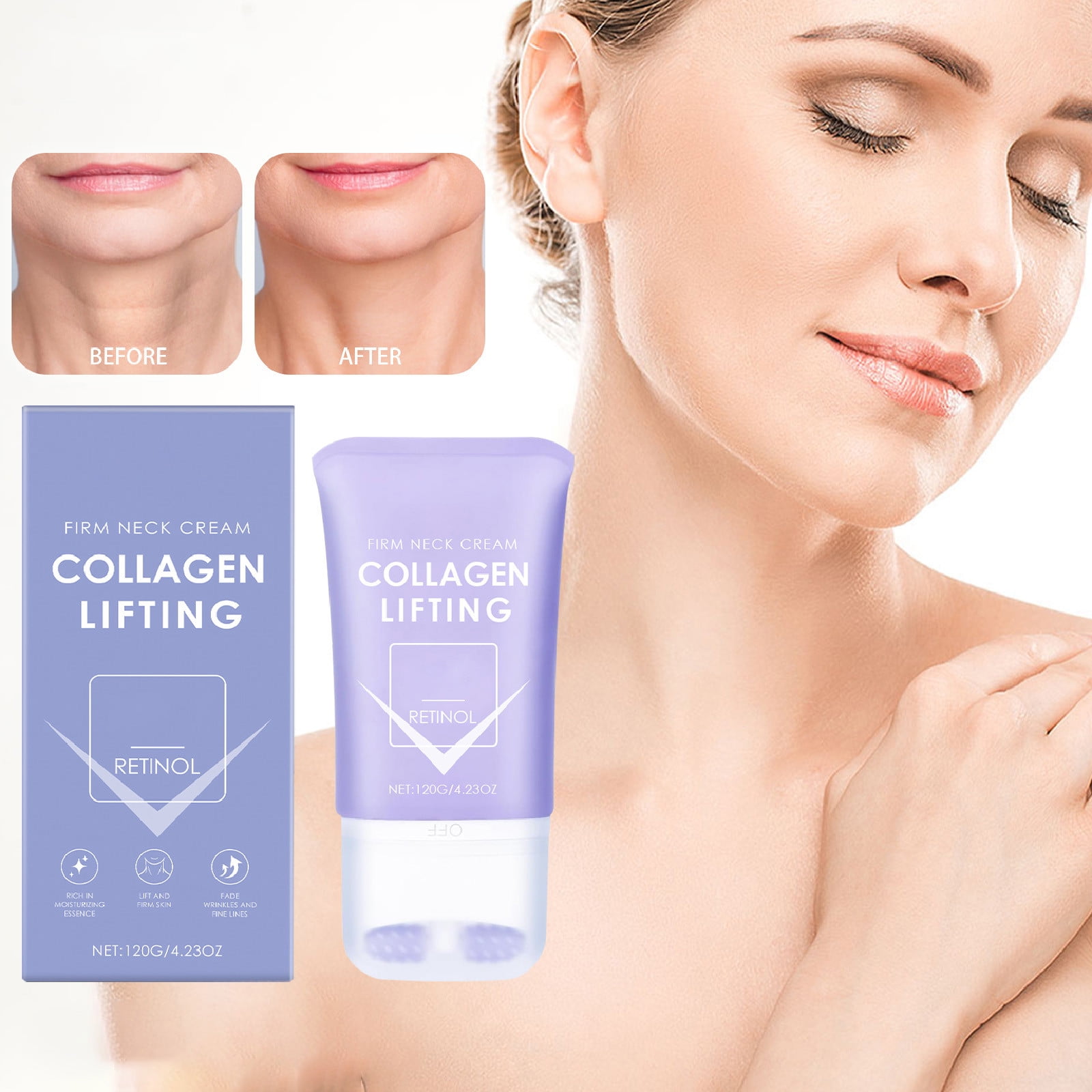 Ganfancp Firming Neck Cream, Roller Massage Hydrating Moisturizer, Antiwrinkle Collagen Peptides ...