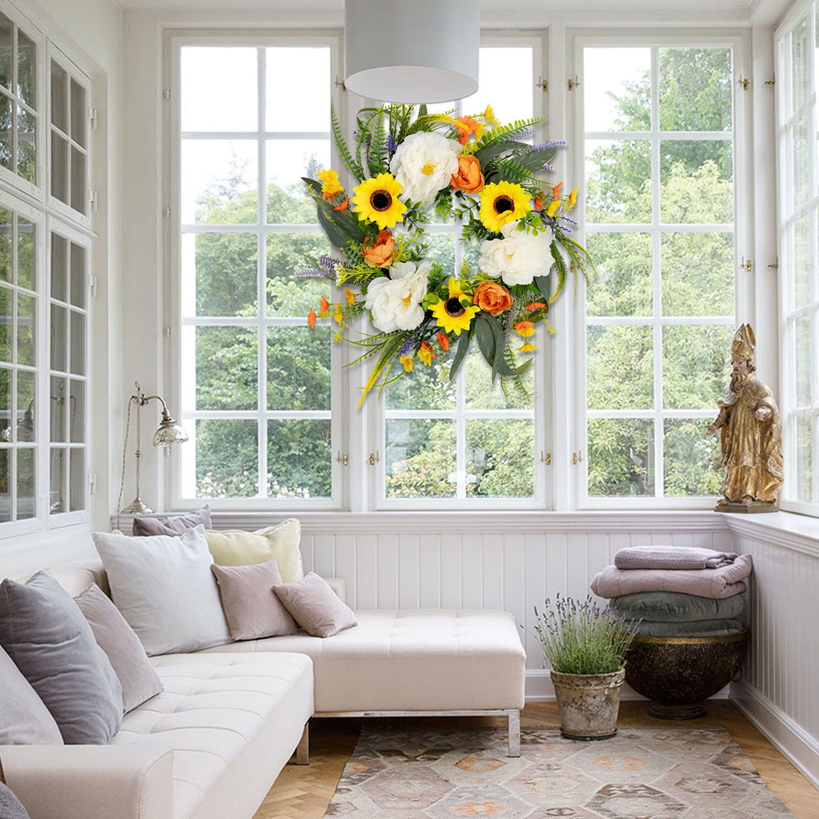 Ganfancp Maple Leaf Wreath, Sunflower Rattan Door Hanging, Plastic ...