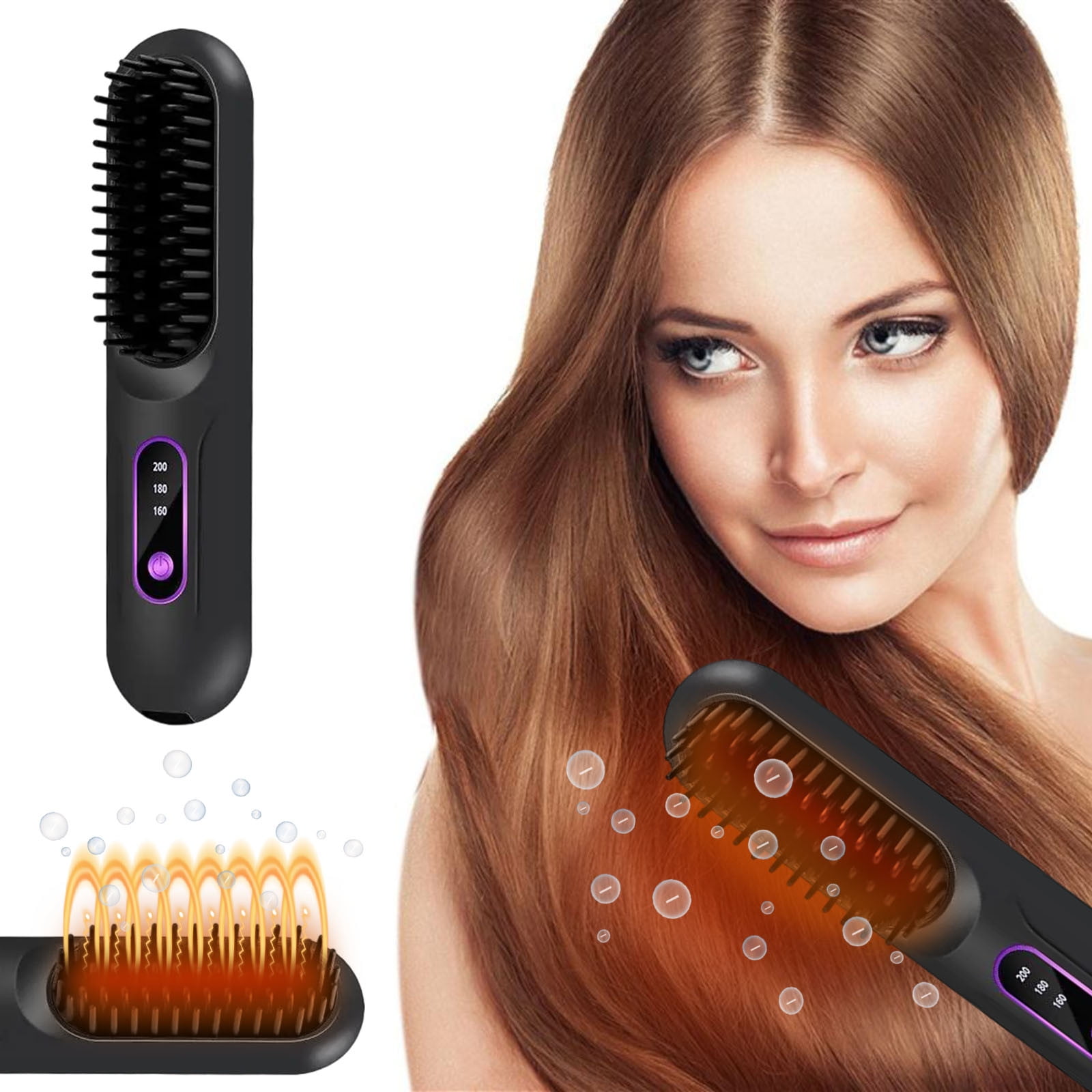 Ganfancp Portable Straightener Brush, Fast Heating Comb, Adjustable ...