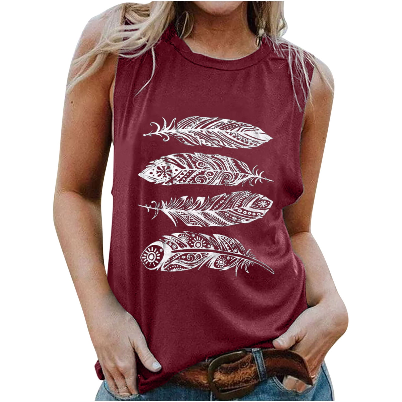 Ganfancp Summer Tops For Women Plus Size Tank Tops Womens Feather