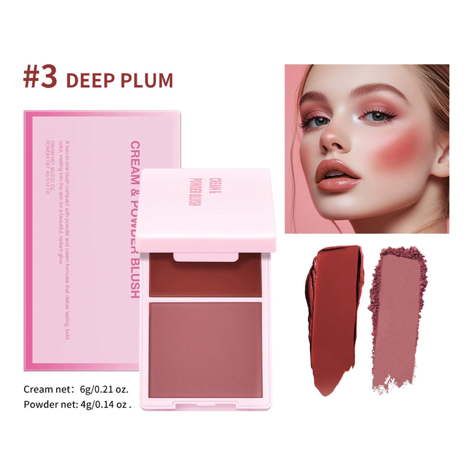 Ganfancp Two In One Blusher, Cream Powder Blush Pair, Silky Texture for ...
