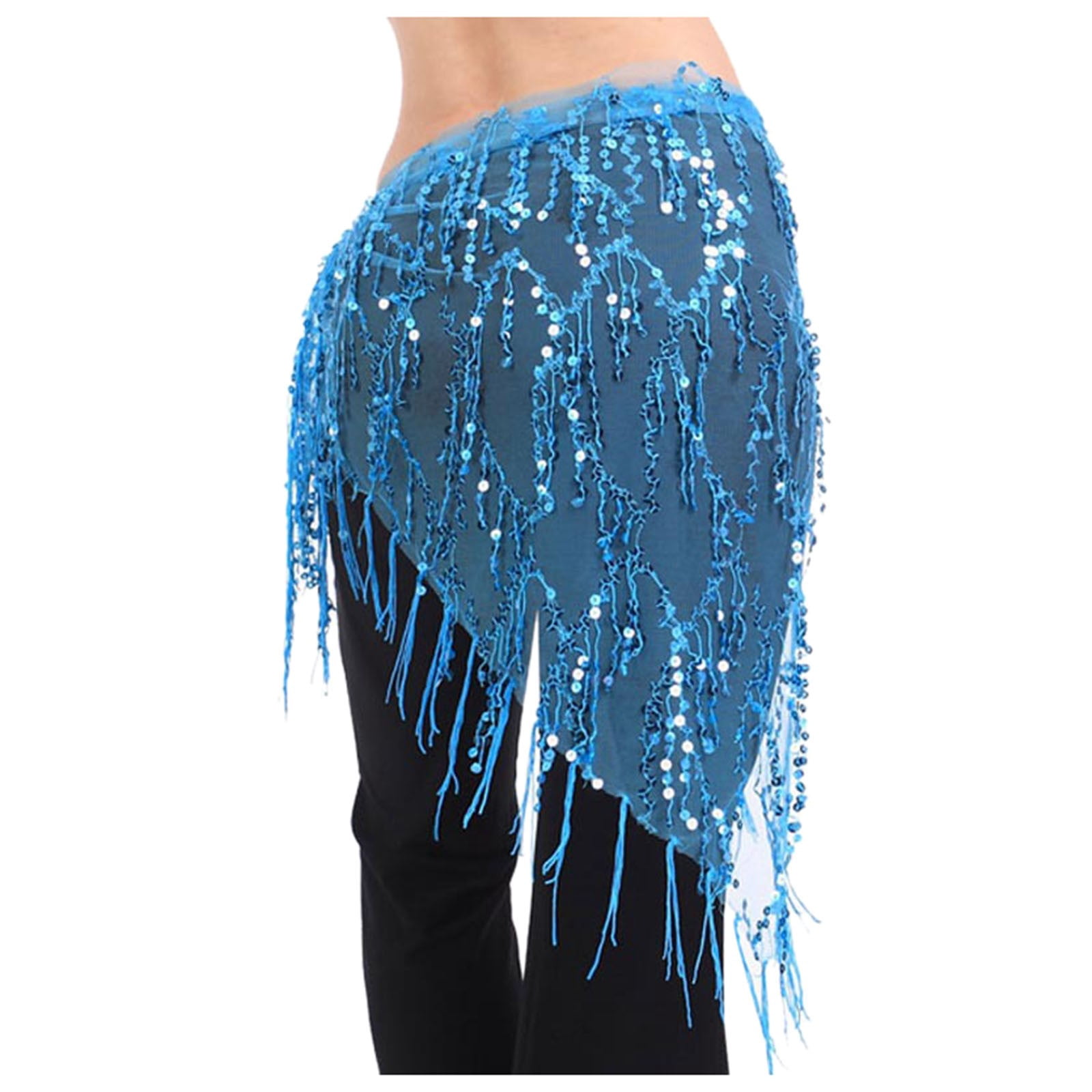 Ganfancp 2024 Women Sequin Belly Costume Tassel Wrap Skirt Club Mini ...
