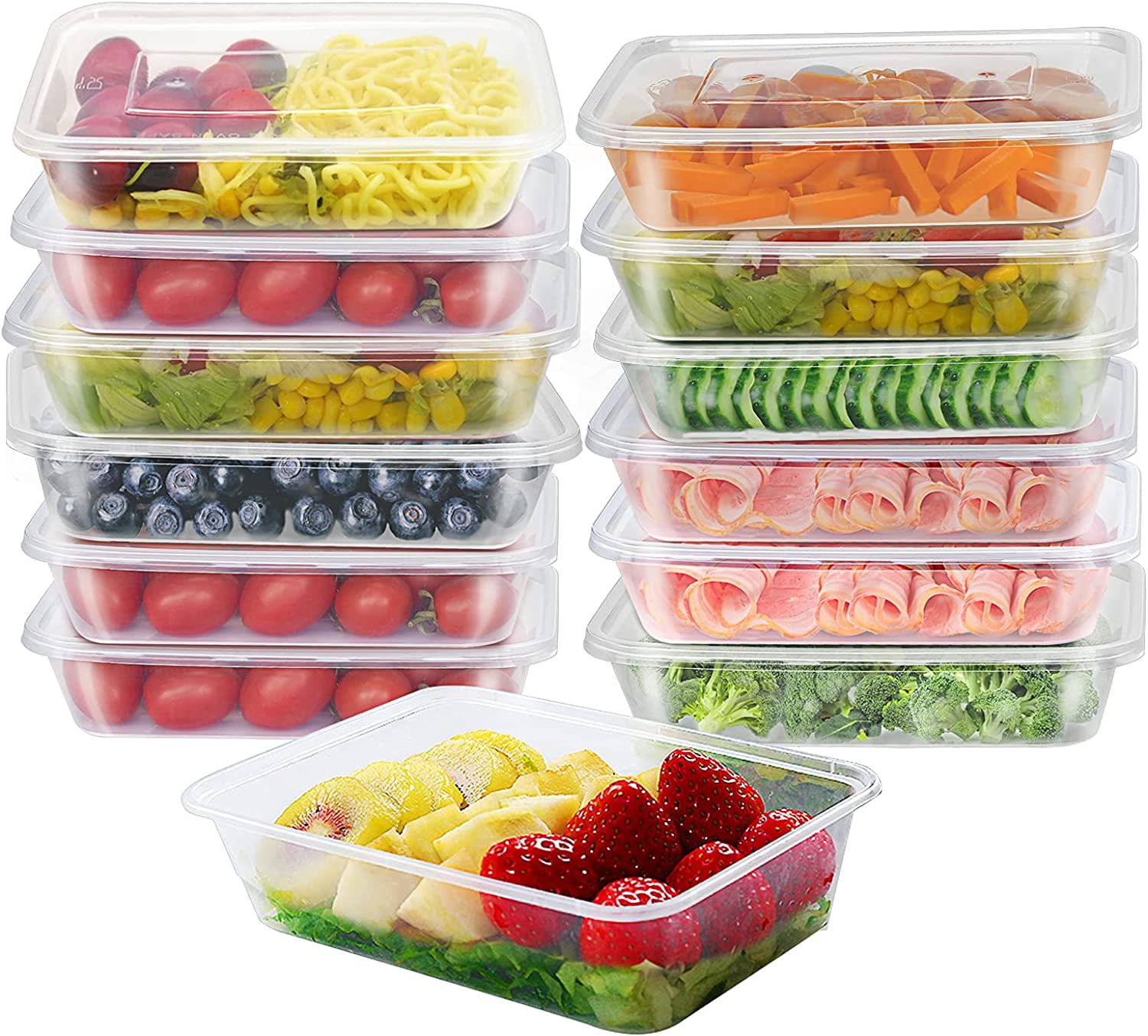 Ganfaner 16oz 50 sets Clear Plastic Food Storage Containers w/ Lid ...