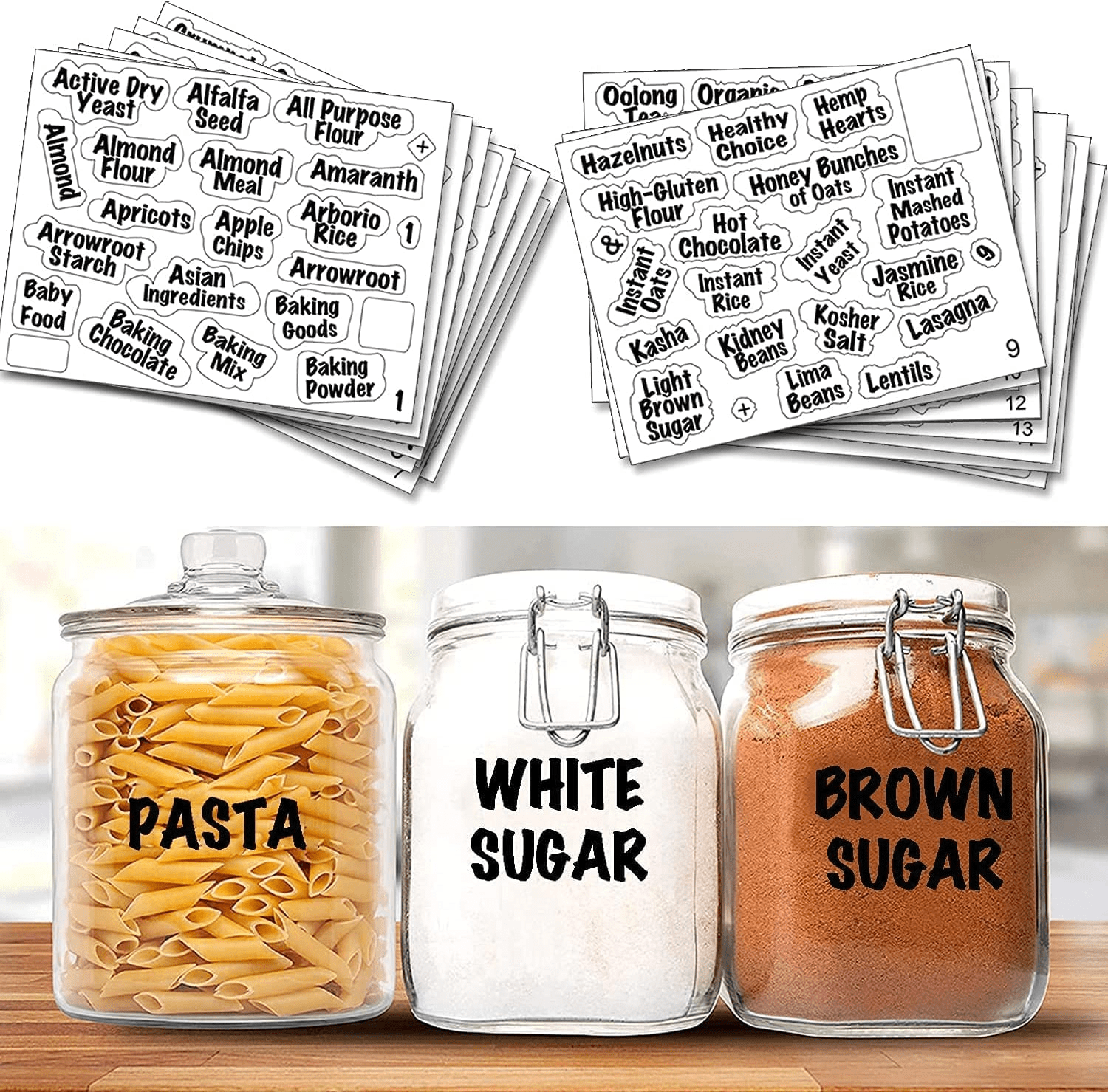Ganfaner 380pc Clear Script Pantry Sticker Black Font,Water Resistant ...