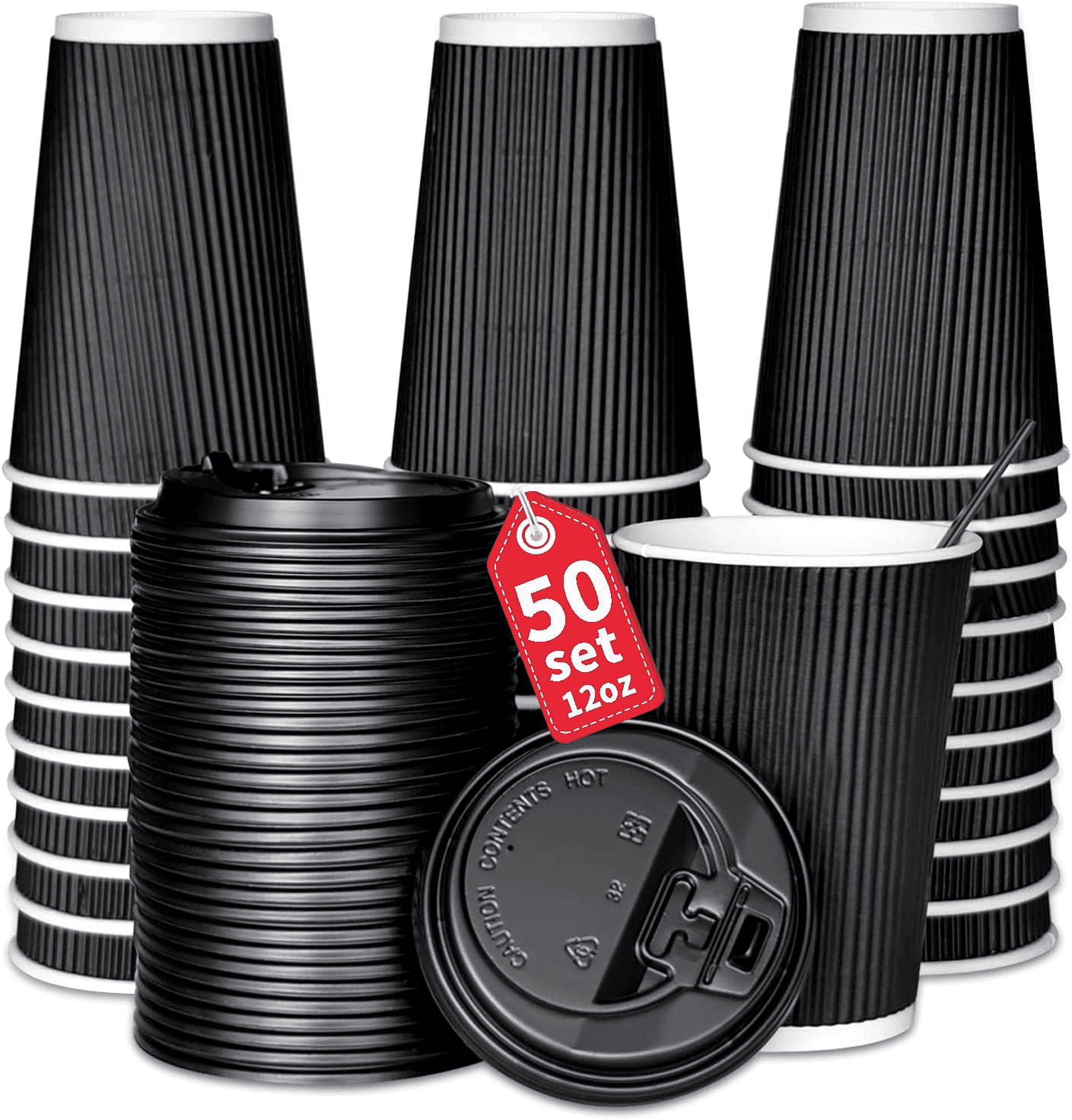 Ganfaner 50pk 12oz Disposable Paper Coffee Cups w/ Lids Stirs, No ...