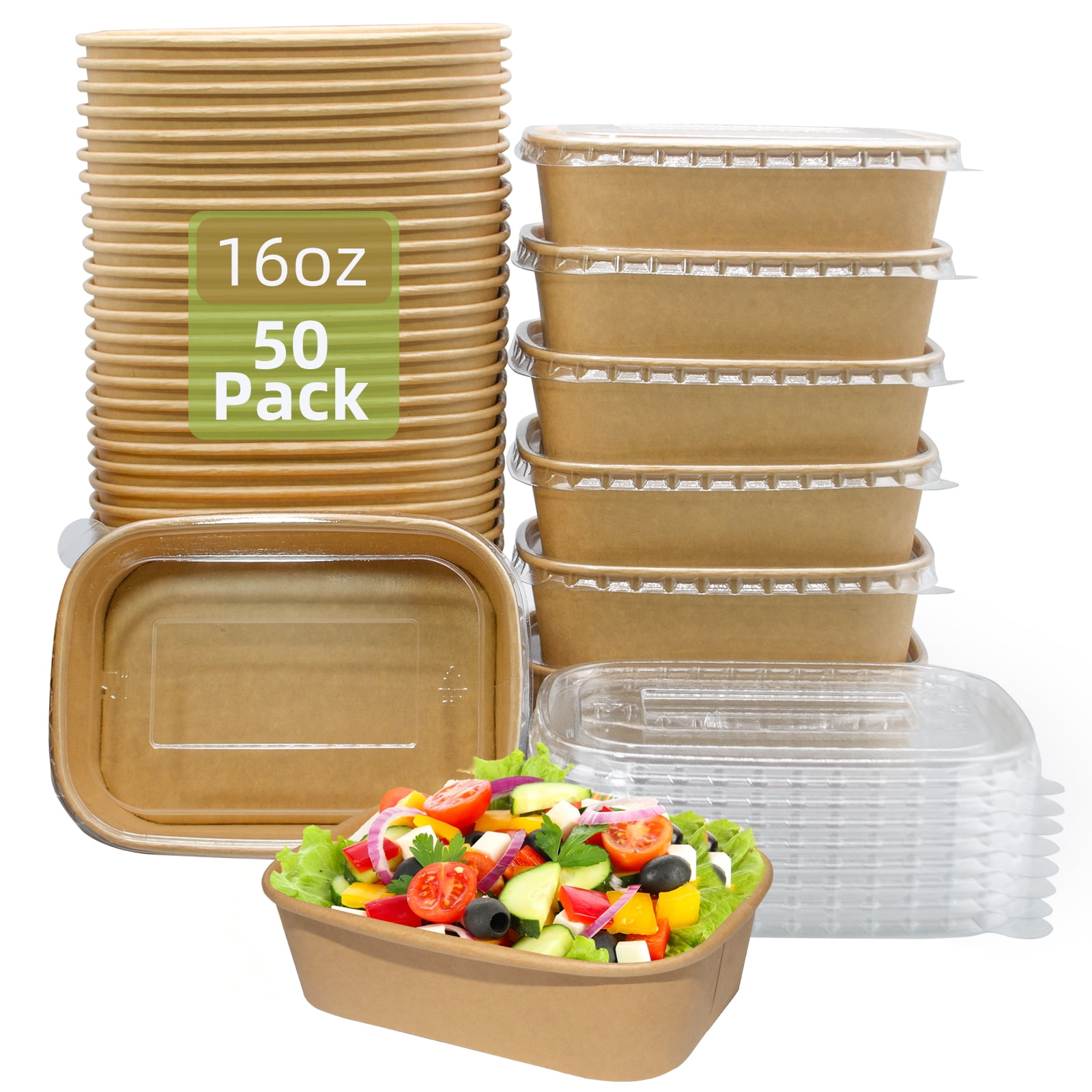 Ganfaner 50set-16oz Leakproof Kraft Paper Bowl w/ Snug Lid, Stack Safe ...