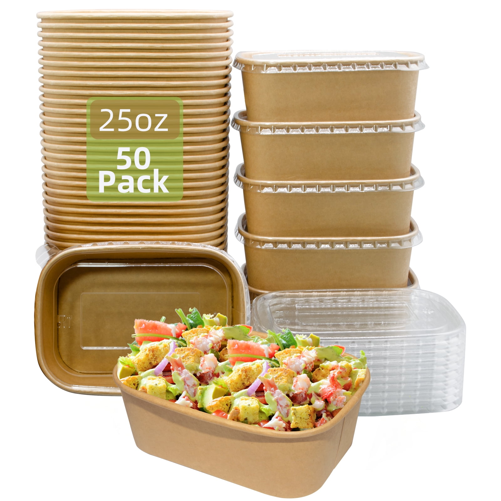 "Ganfaner 50set 24oz Strong Kraft Paper Bowl with Snug Lids, Stackable ...