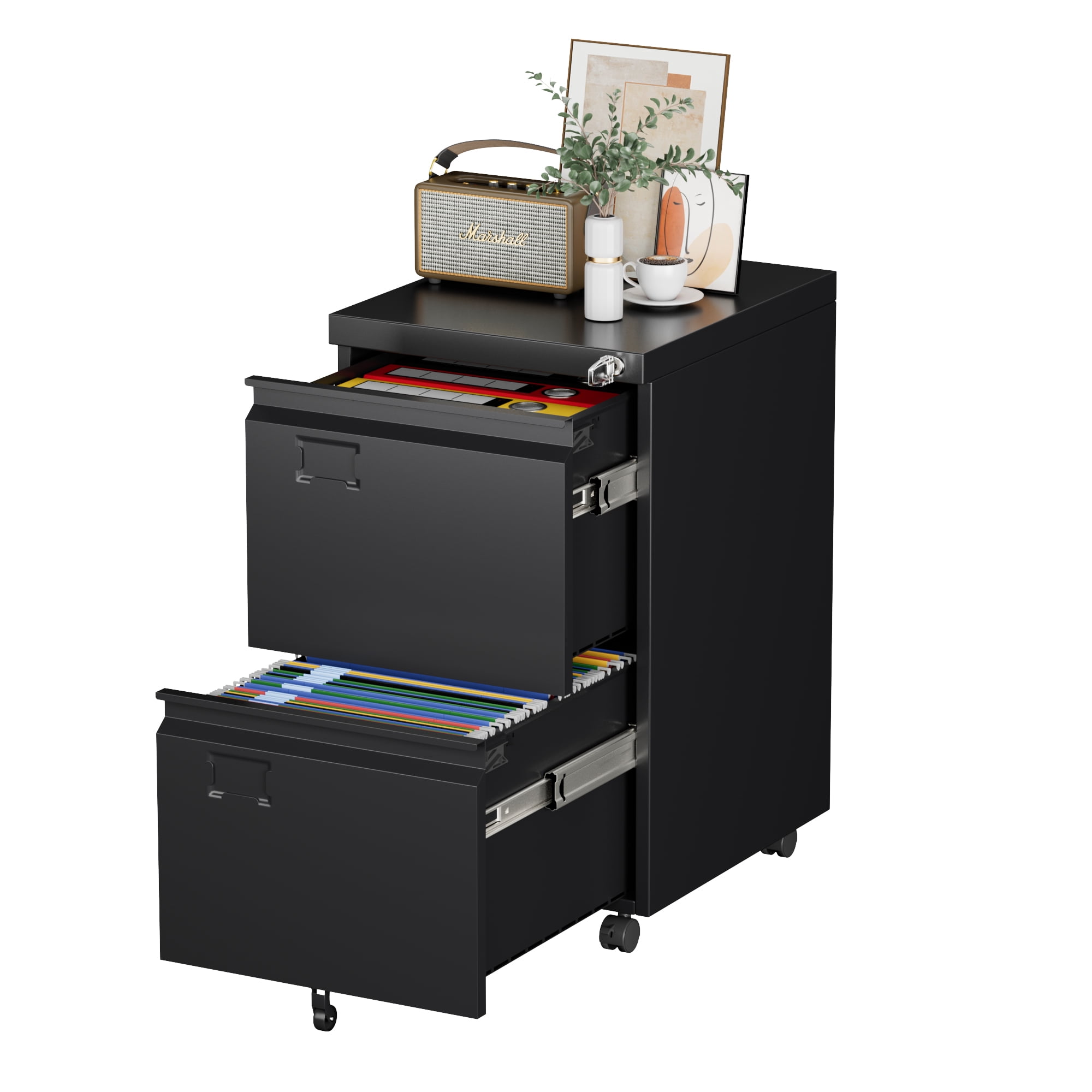 GangMei Metal Vertical File Cabinet with Lock, 2 Drawers, Black, Space ...