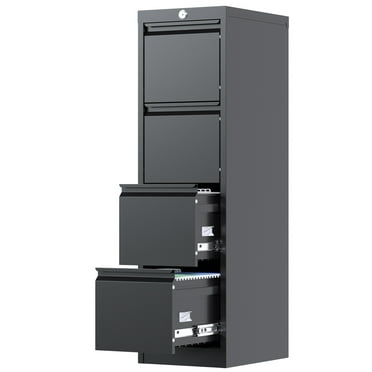 STANI Lockable 4 Drawer Black File Cabinet, Metal Office Storage ...