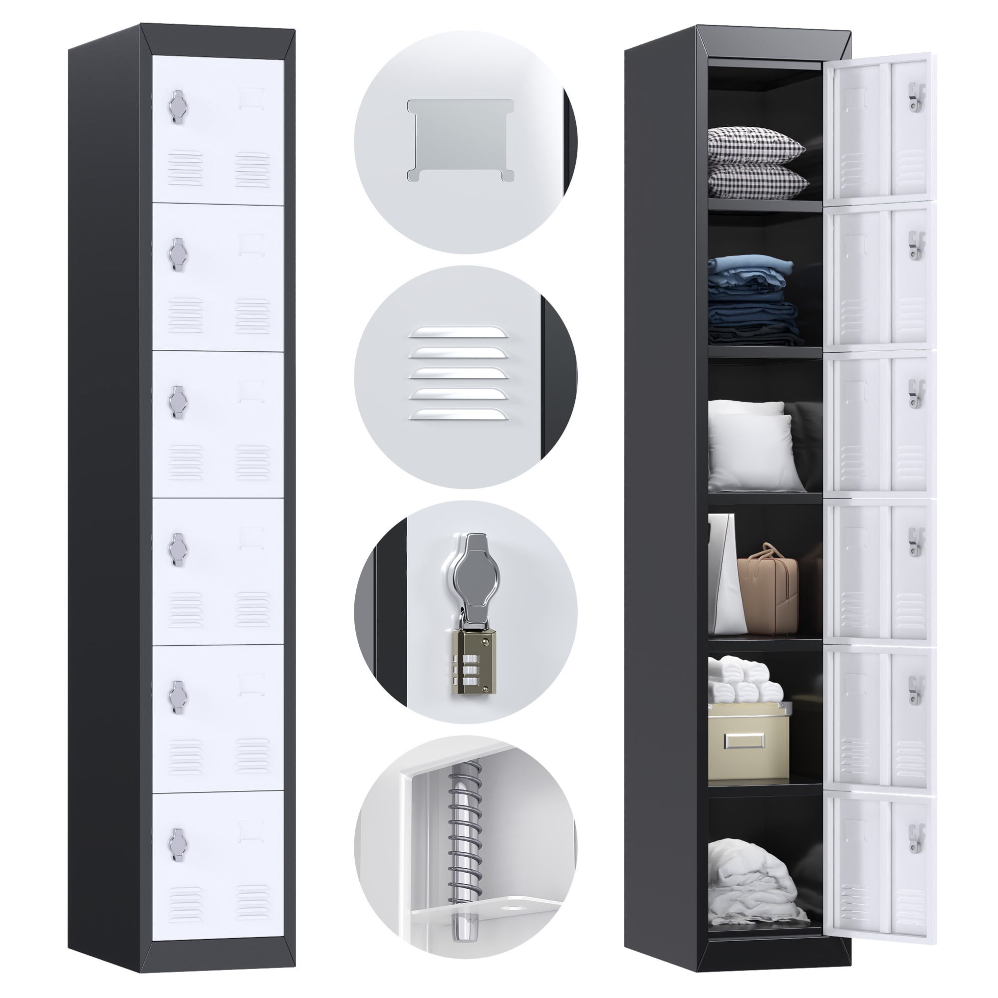 GangMei 6 Tier Metal Locker for School, Gym, Office, 72'' Tall Cabinet ...