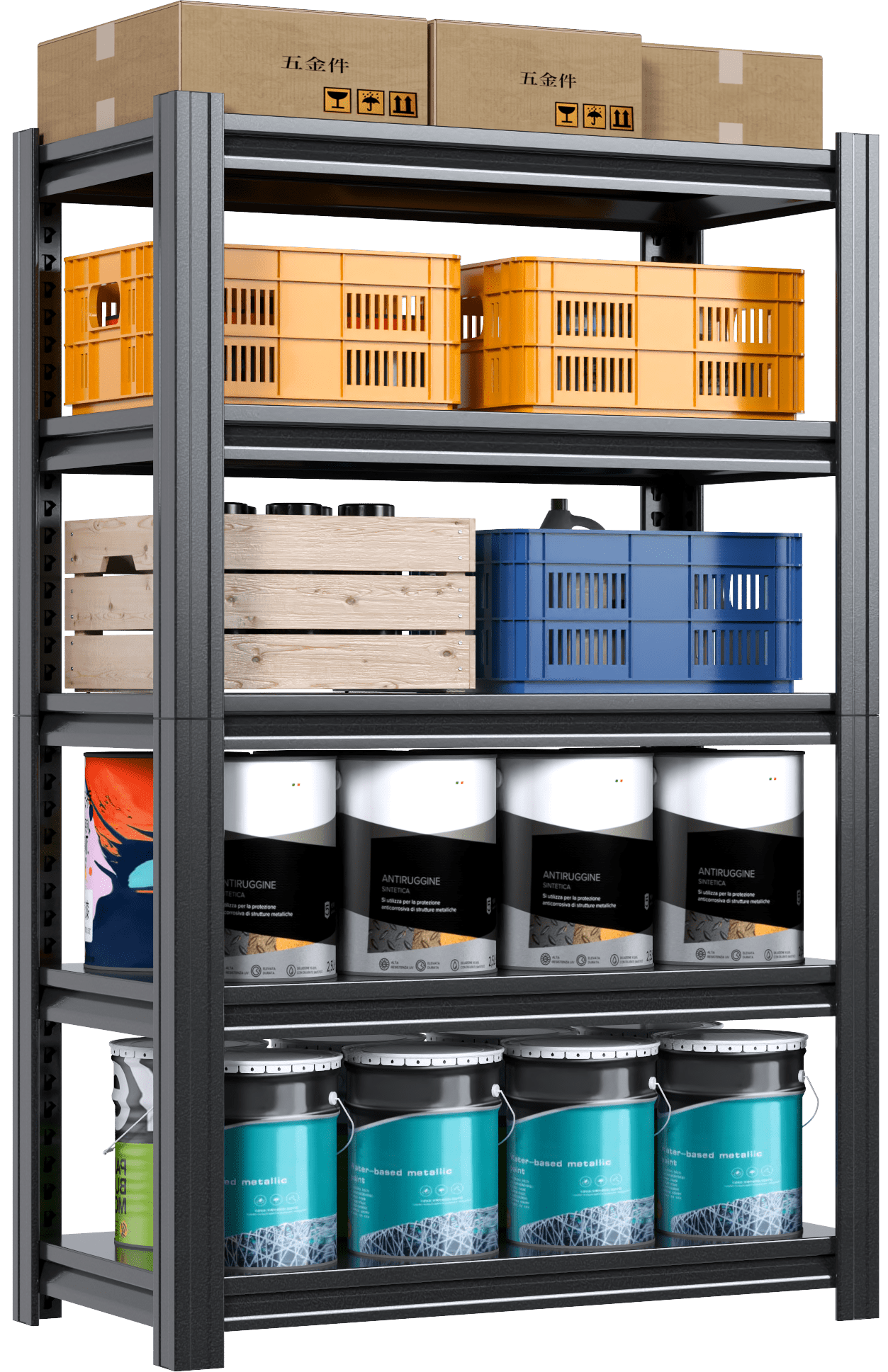 GangMei 72" H Metal Heavy Duty Garage Storage Shelves, 2200LBS Capacity Shelving Unit, 5-Tiers ...