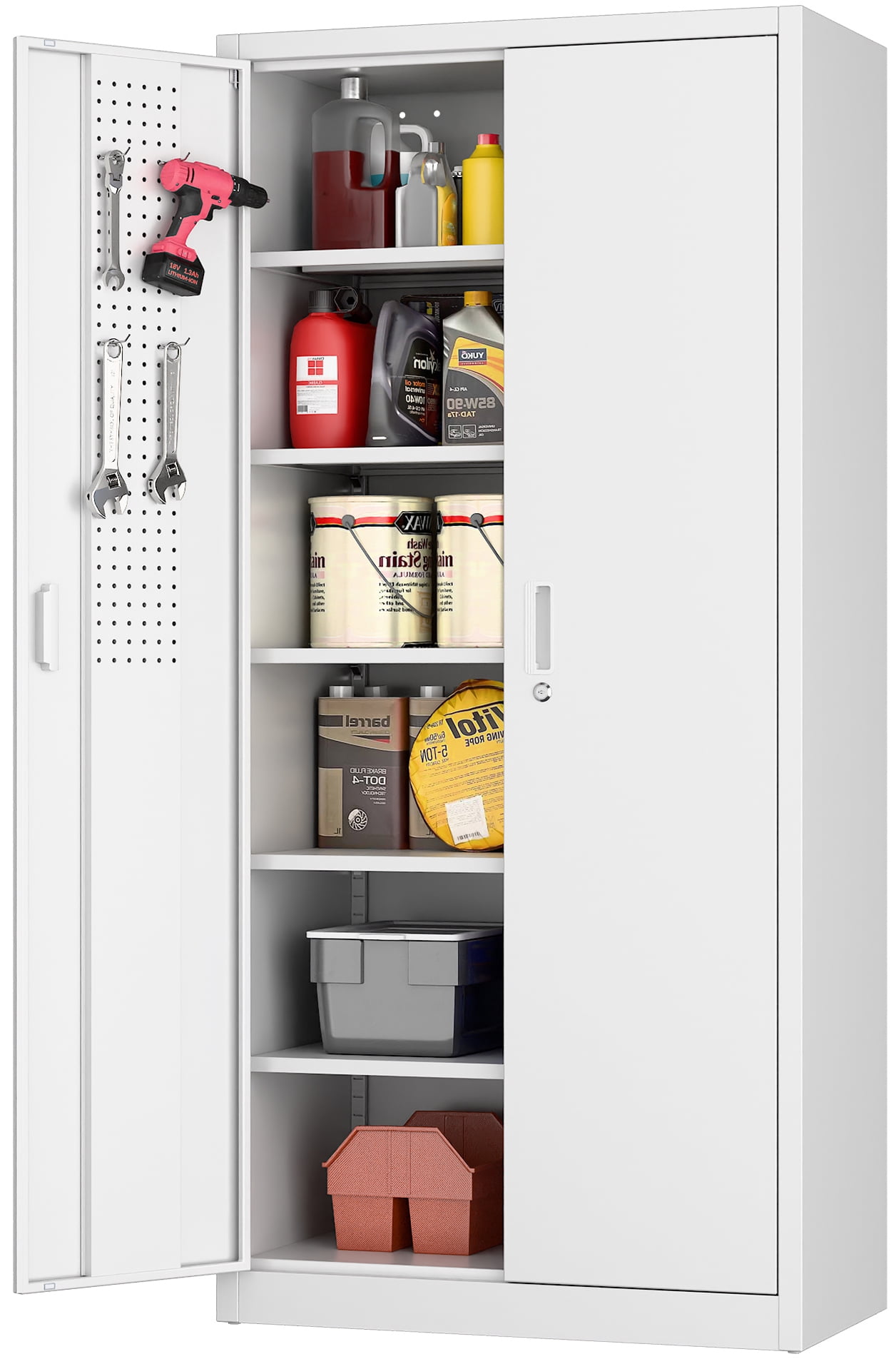 HUAXRON 72-Inch Metal Garage Storage Cabinet with 5 Adjustable Shelves ...