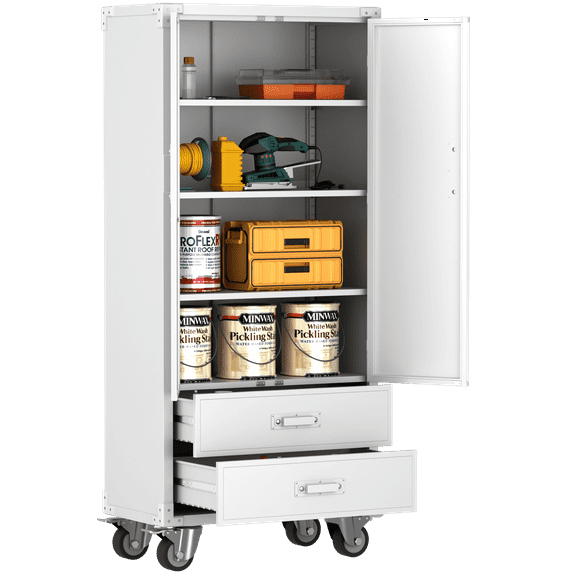 GangMei 72'' Rolling Garage Storage Cabinets with Doors, Shelves, Drawers - Assembly Required ...