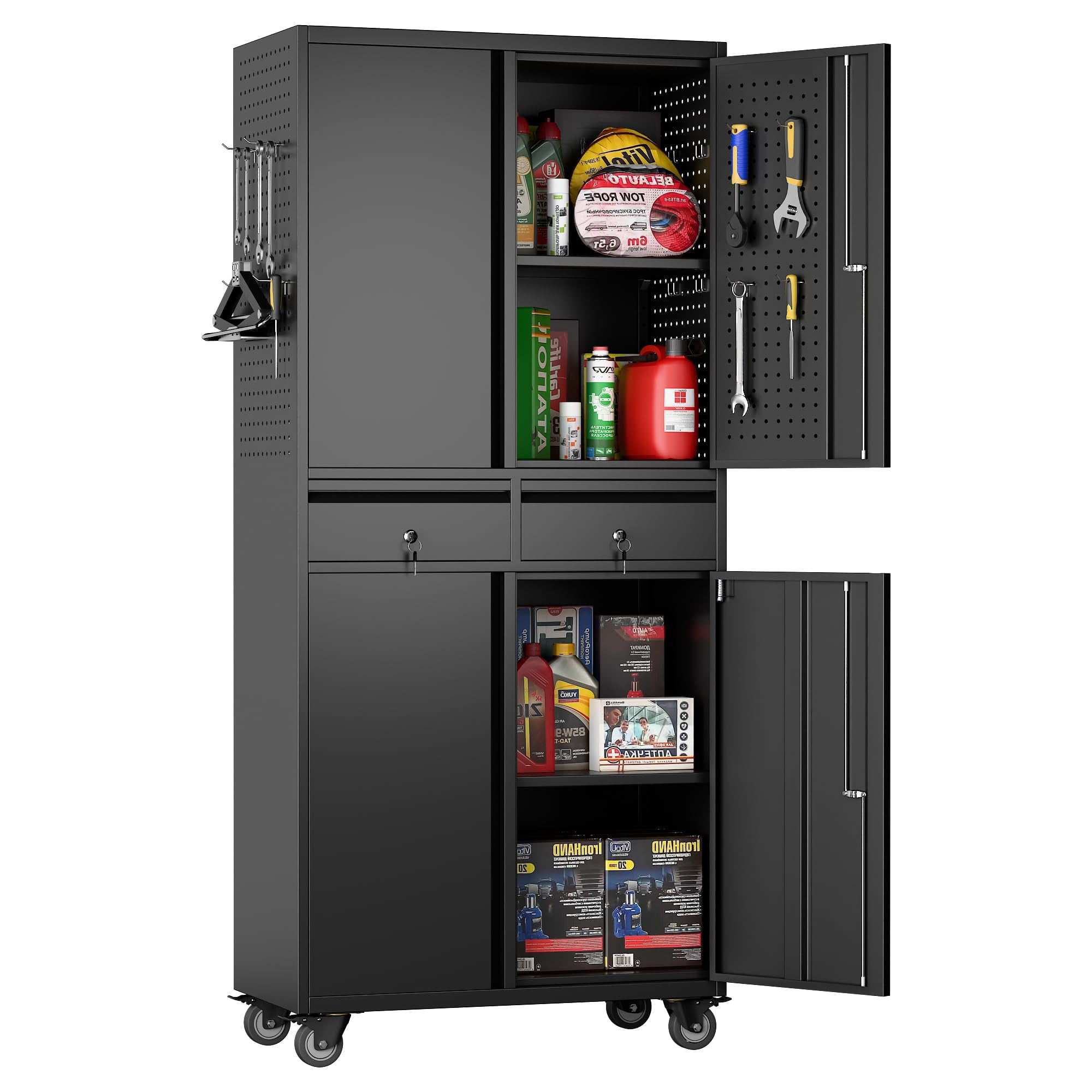 GangMei 72" Metal Storage Cabinet with Wheels and 2 Drawers - Walmart.com