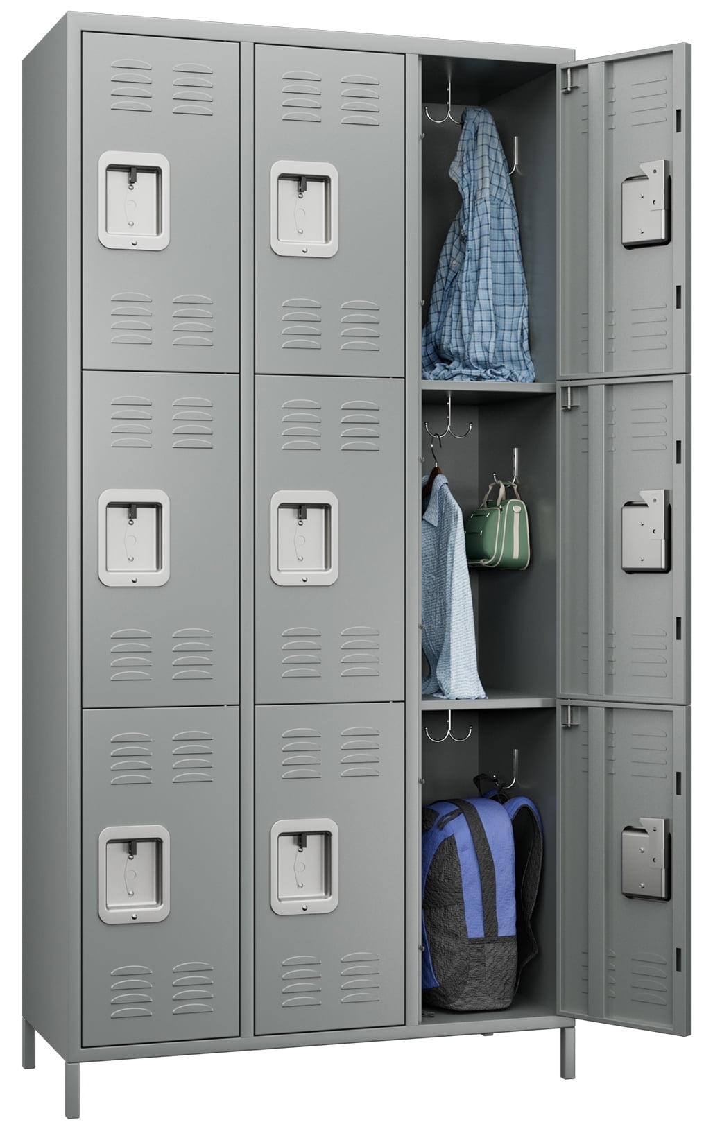 GangMei 9-Door Metal Locker for School, Office, Gym, Dorm - Light Gray ...