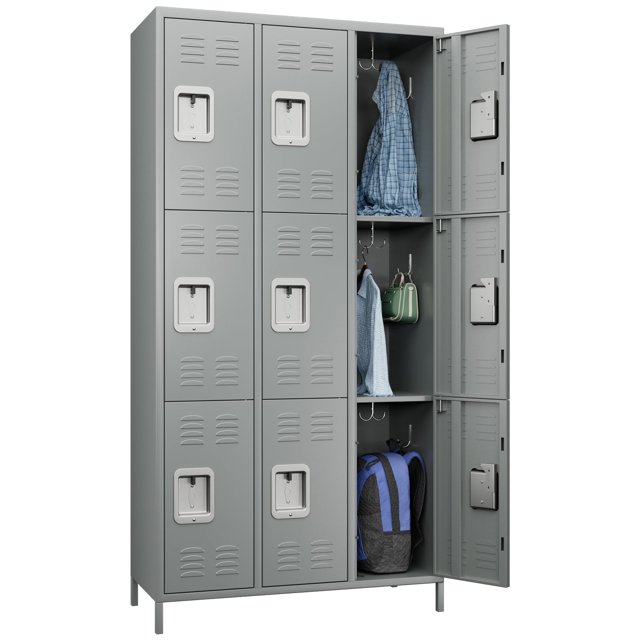 GangMei 9-Door Metal Locker for School, Office, Gym, Dorm - Light Gray ...