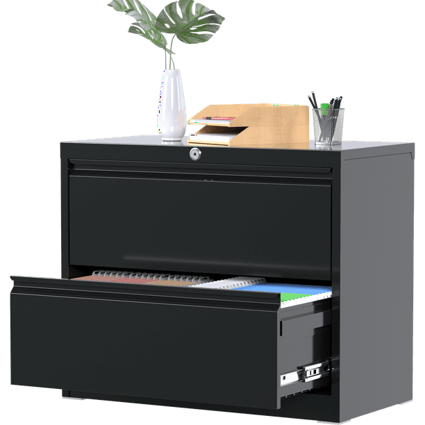 GangMei Black Metal Lateral File Storage Cabinet with 2 Drawers, Wide ...