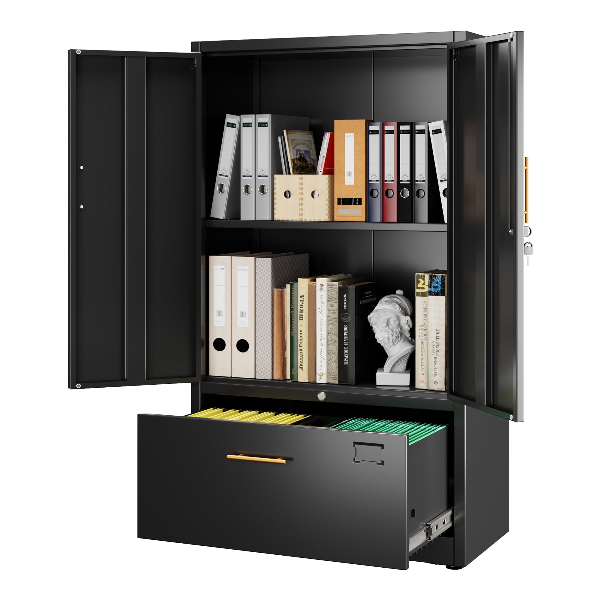 GangMei Tall Metal Lock Wide Lateral File Storage Cabinet, 3 Drawers ...