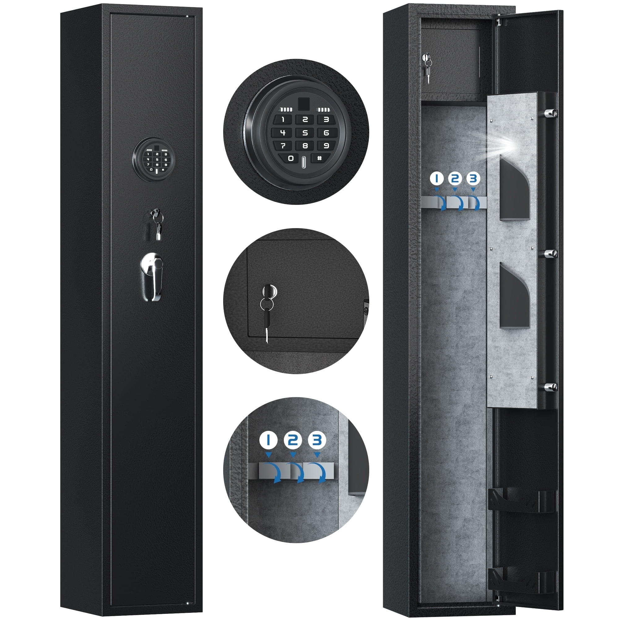 GangMei Home Gun Safe, 1-3 Rifle and 2 Pistol Storage Cabinet, Digital ...