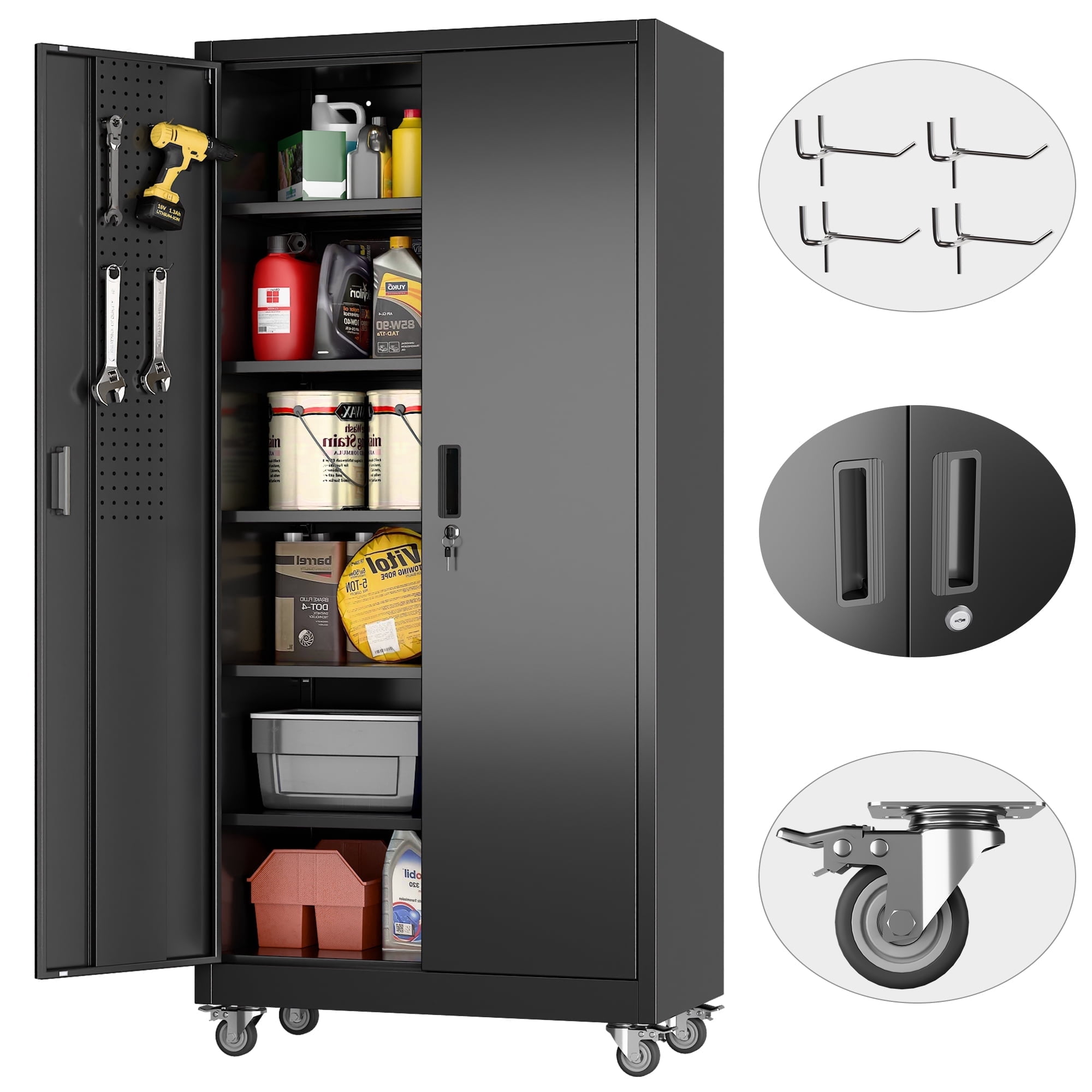 GangMei Metal Garage Storage Cabinet with 5 Shelves,72" H Top Mobile ...