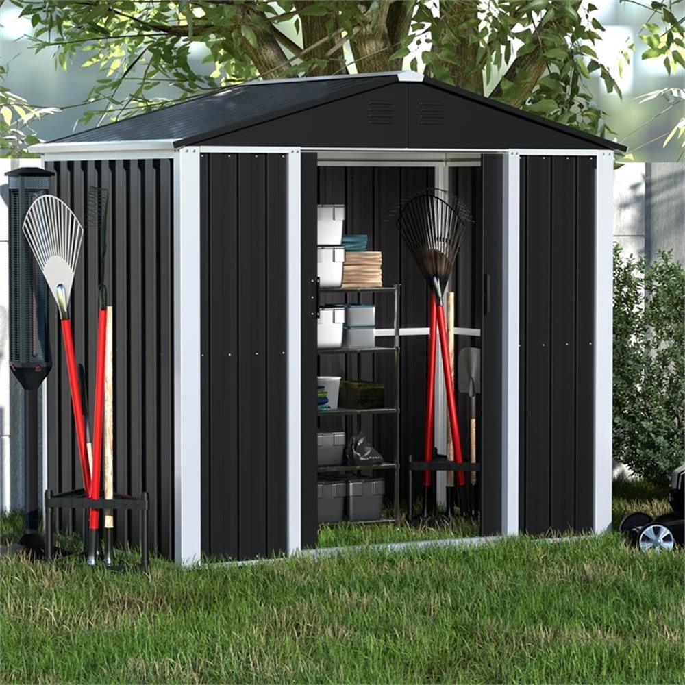 GangMei Metal Outdoor Storage Shed 6 4 FT Tool Shed Storage with ...