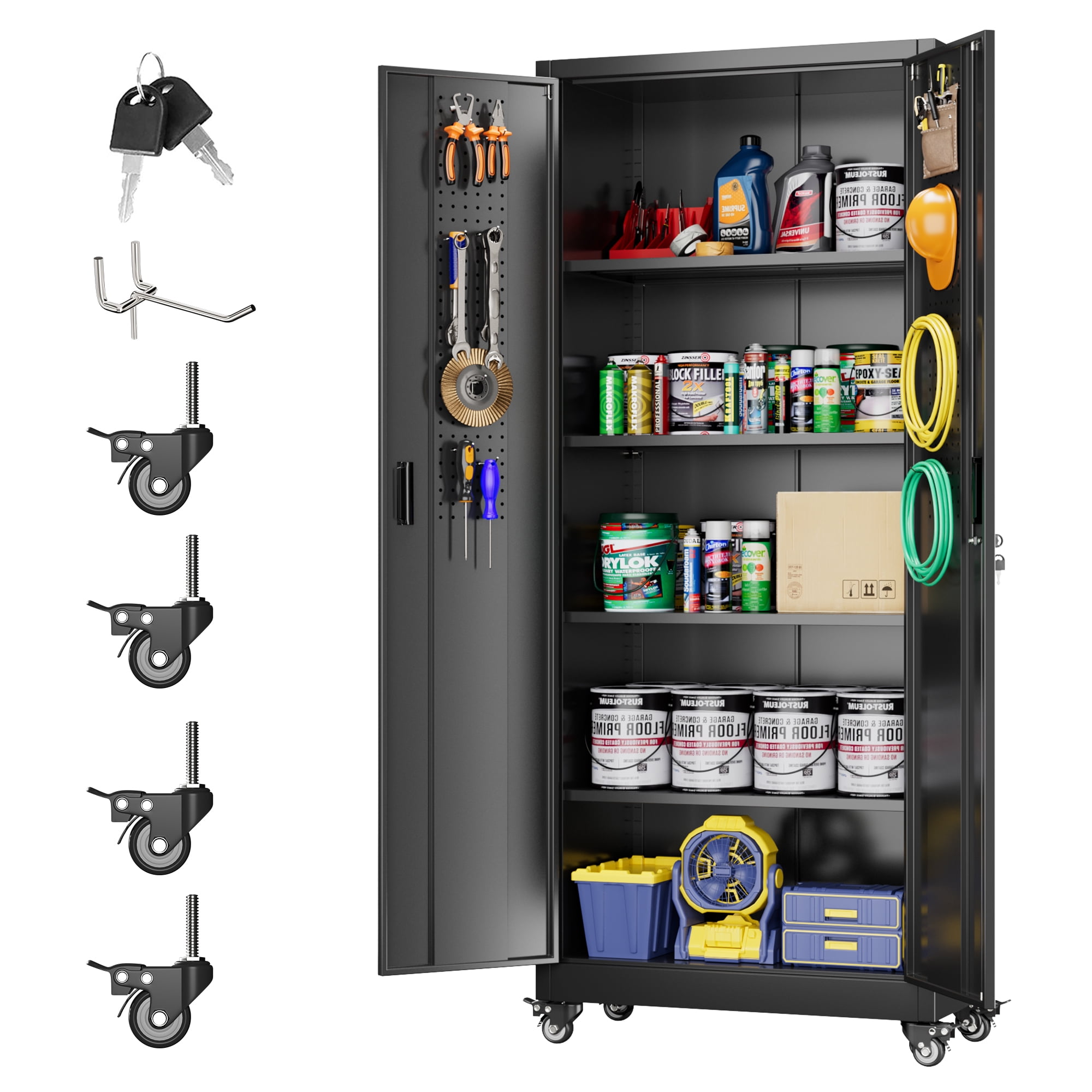 GangMei Metal Rolling Garage Cabinet, 73'' Tall Industrial Storage ...