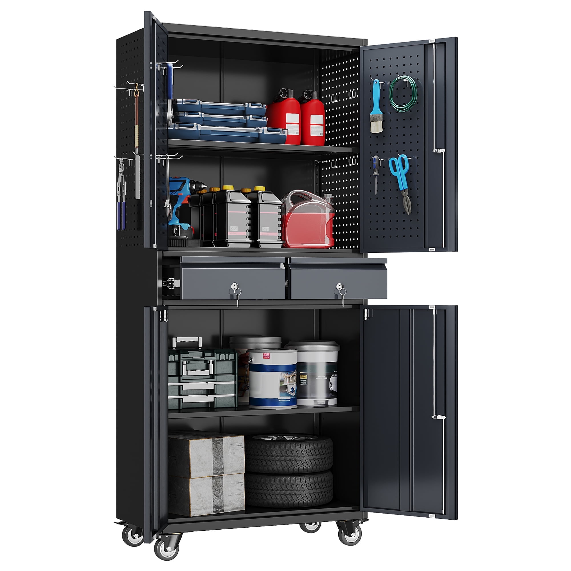 HUAXRON Metal Garage Storage Cabinet with 2 Drawers, Locking Tool ...