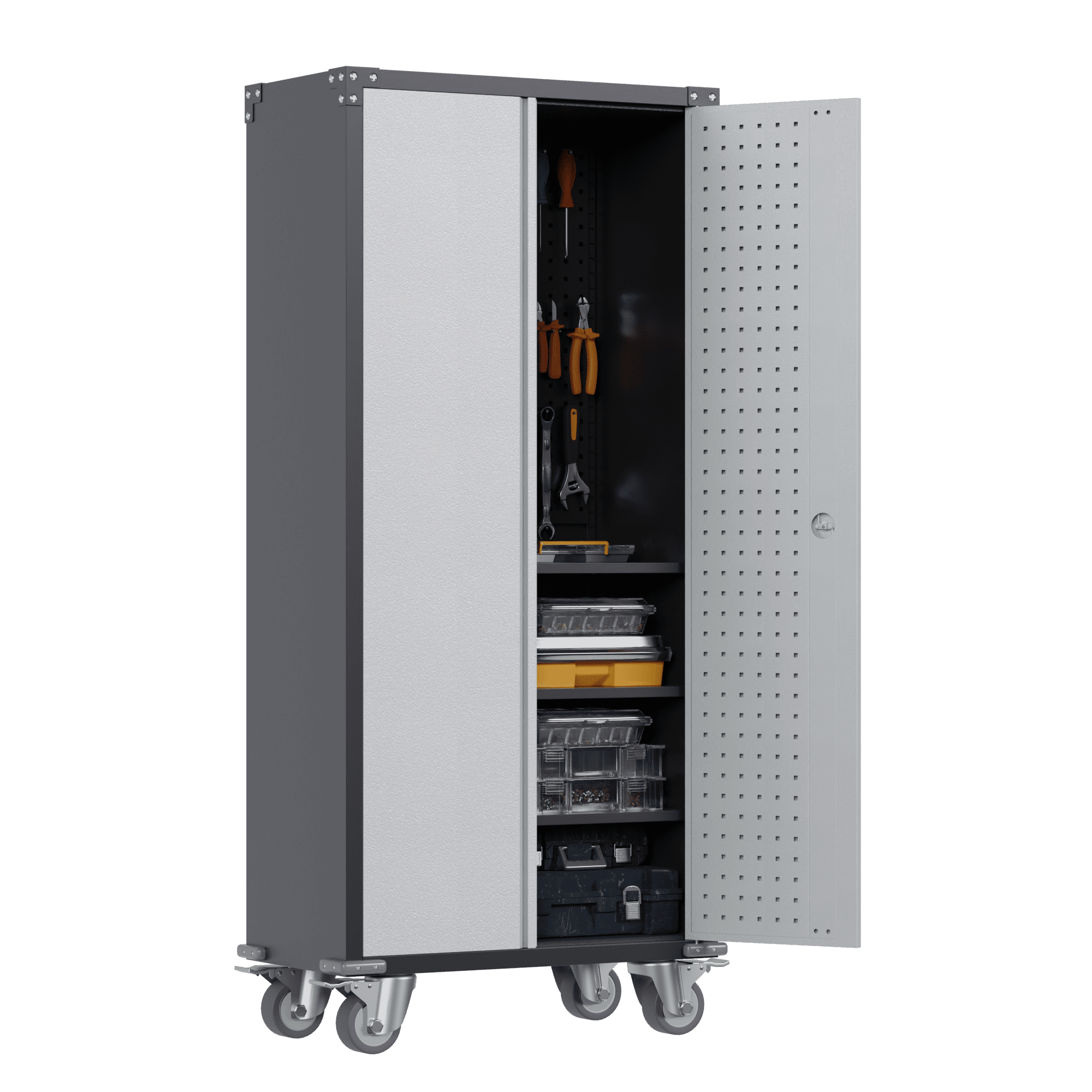 GangMei Metal Rolling Storage Cabinet with Multi Use Pegboard, Large ...