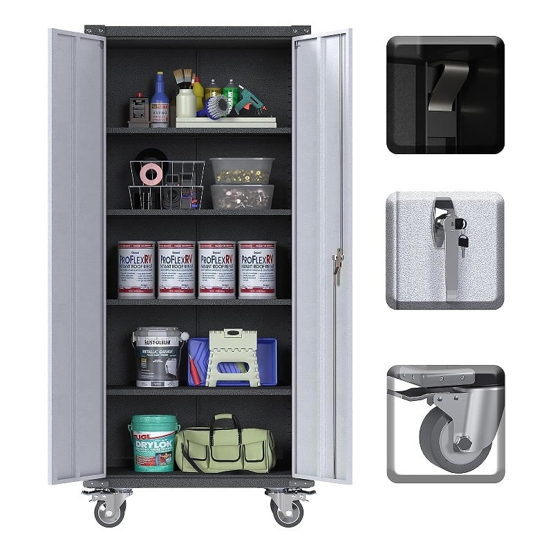 GangMei Metal Storage Cabinet on Wheels for Garage and Office - Walmart.com