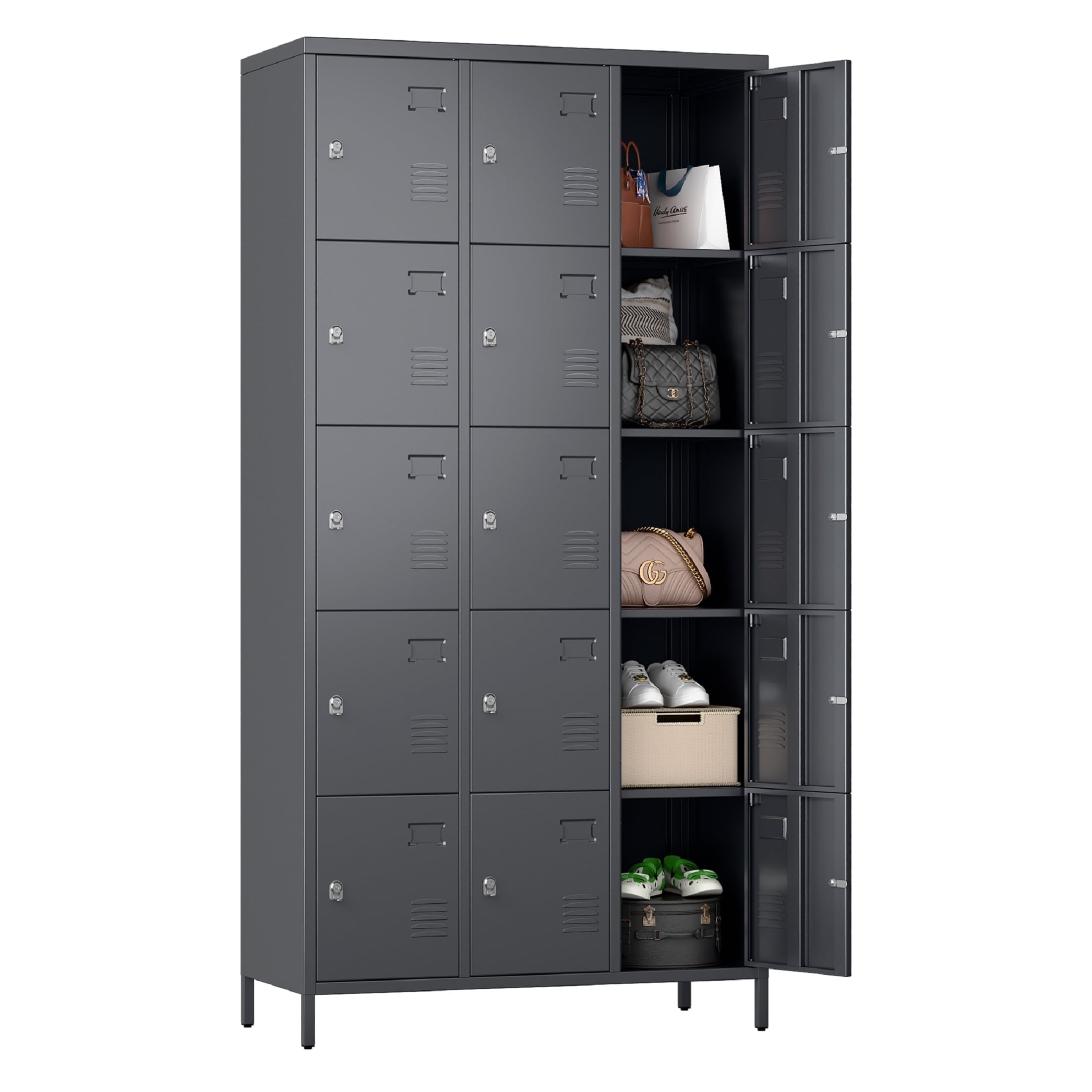 GangMei Metal Storage Locker Cabinet with 15 Doors, Industrial Storage ...
