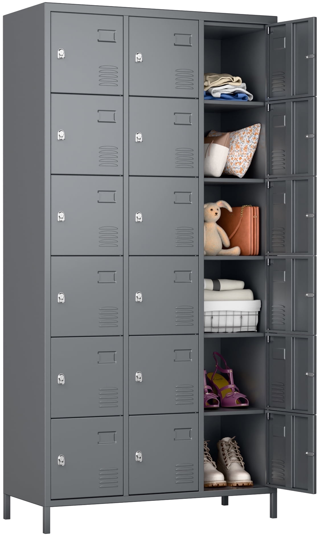 GangMei 18 Doors Metal Storage Locker Cabinet, Industrial Storage ...
