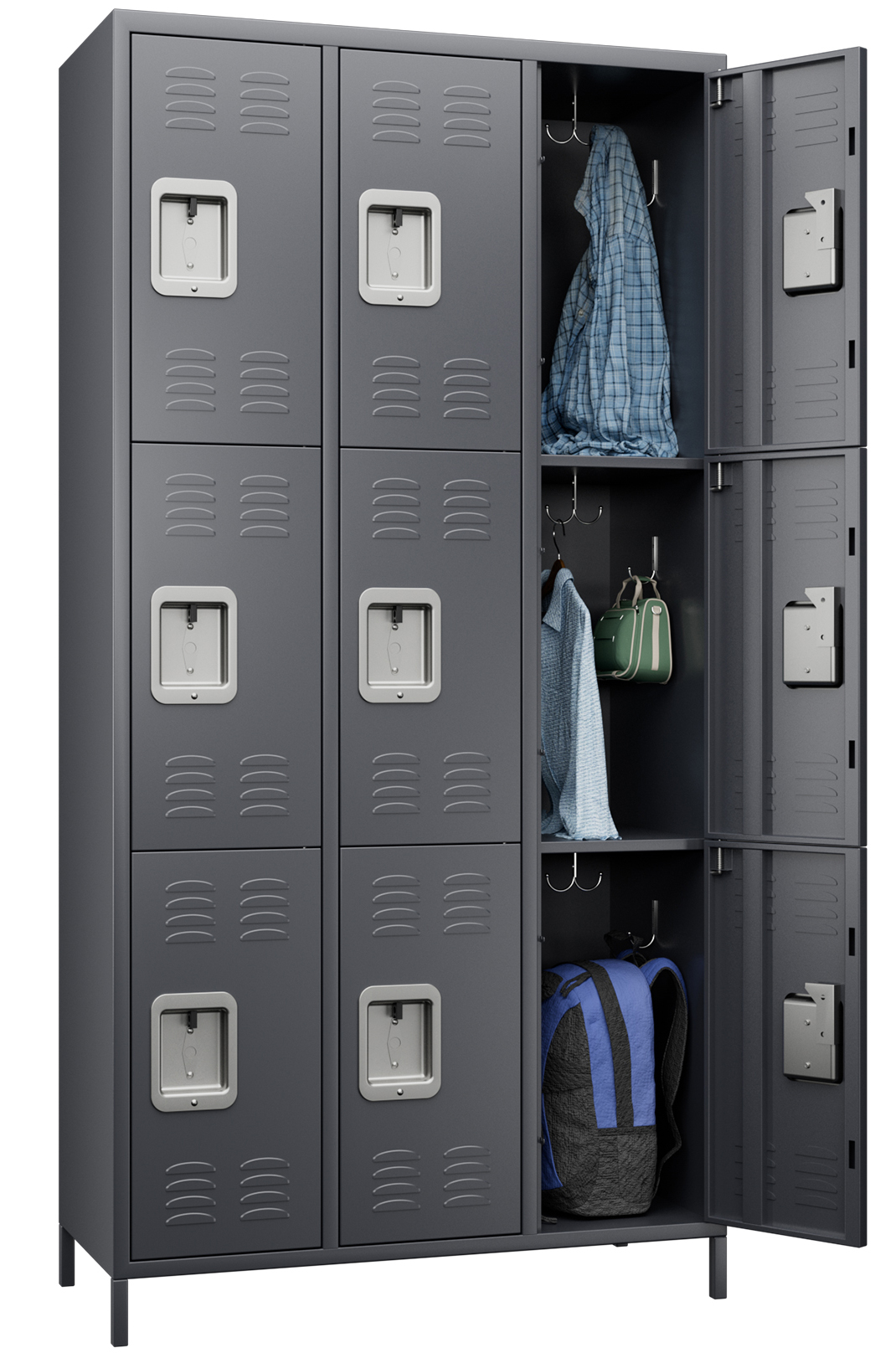 Emma + Oliver Wood 5 Section School Coat Locker with Bench, Cubbies and ...