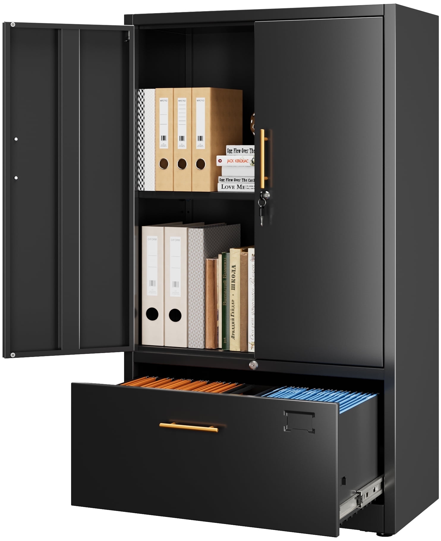 Gangmei 1 Drawer Metal Lateral File Storage Cabinet with 2 Lockable Doors for Home, Office ...
