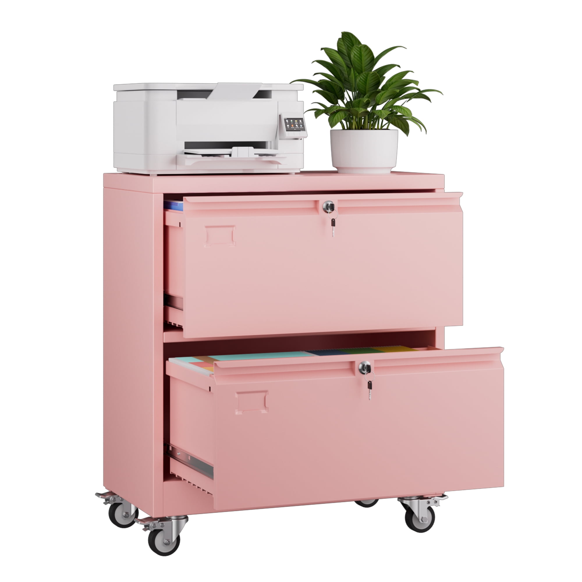 Gangmei 2 Drawer Lateral File Cabinet with Wheels,Metal Filing Cabinet ...