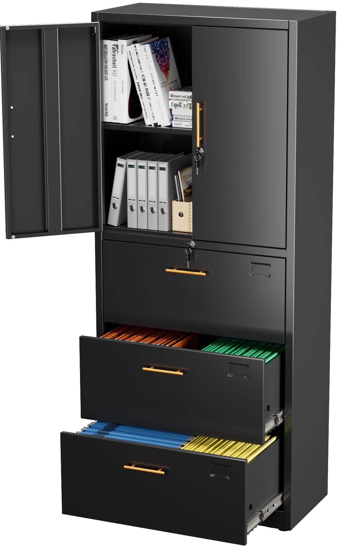 Gangmei 3 Drawers Metal Lateral File Storage Cabinet with 2 Lockable Doors for Home, Office ...